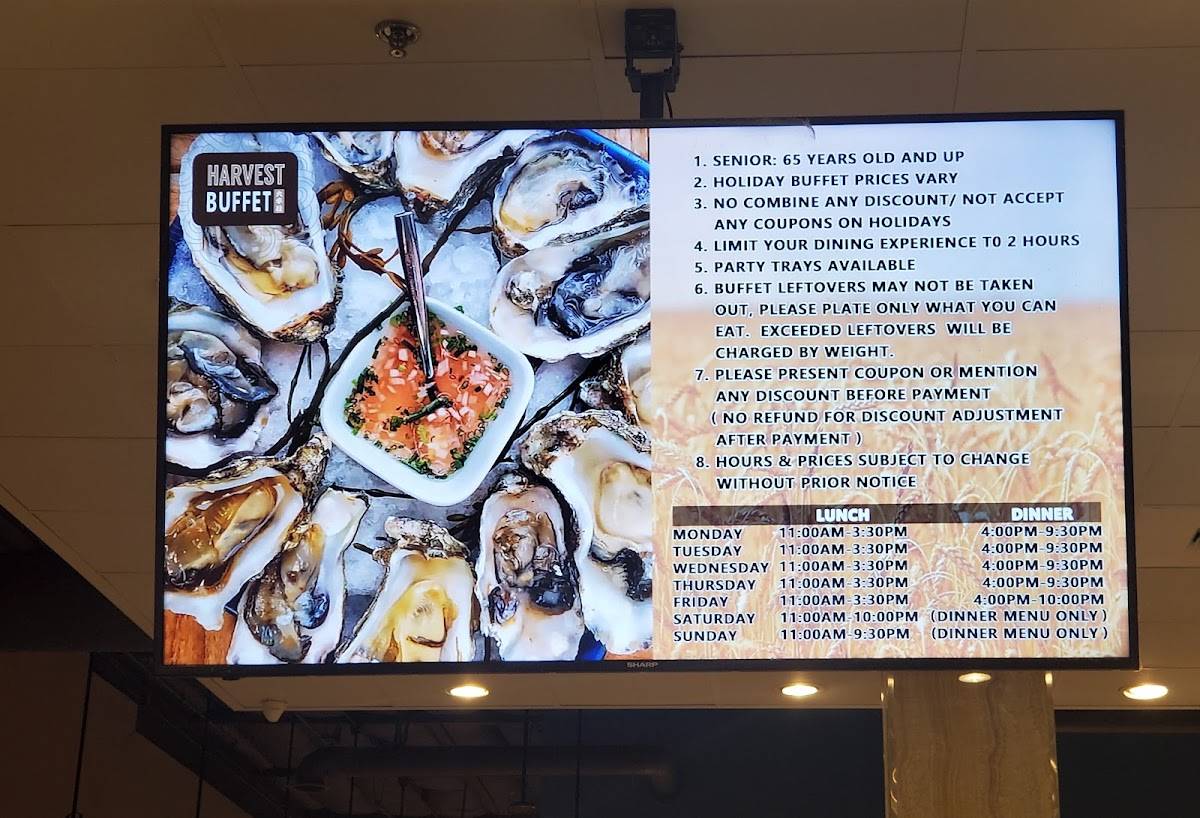 Menu at Harvest Buffet restaurant, Tacoma