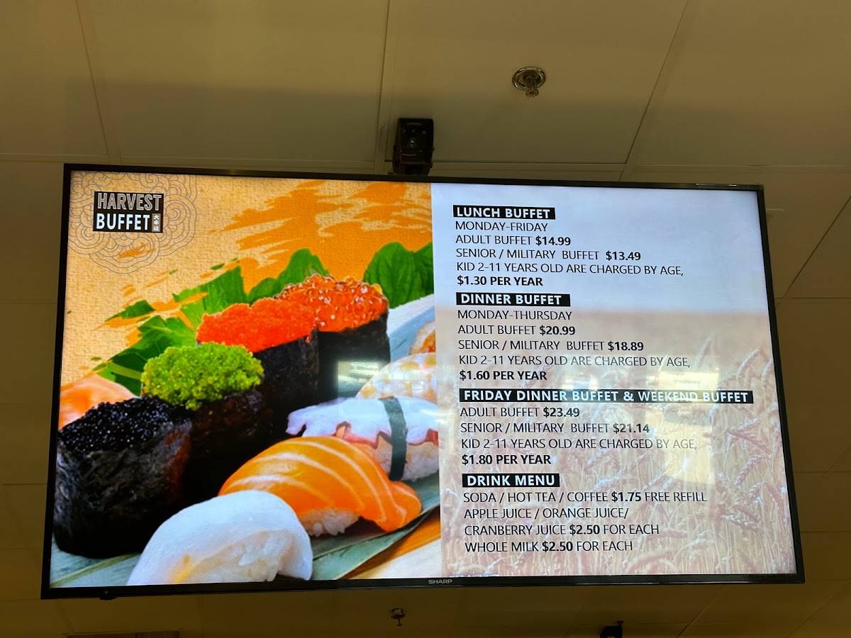Menu at Harvest Buffet restaurant, Tacoma