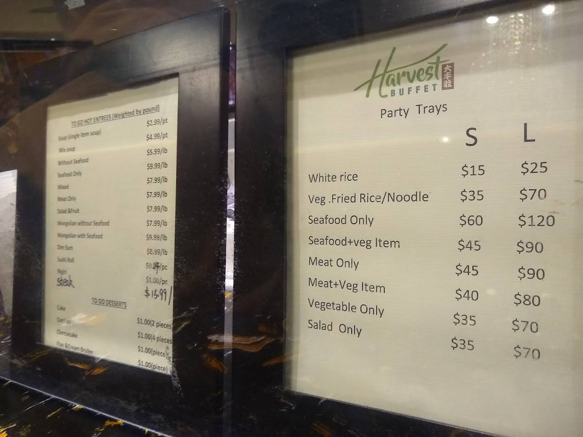 Menu at Harvest Buffet restaurant, Tacoma