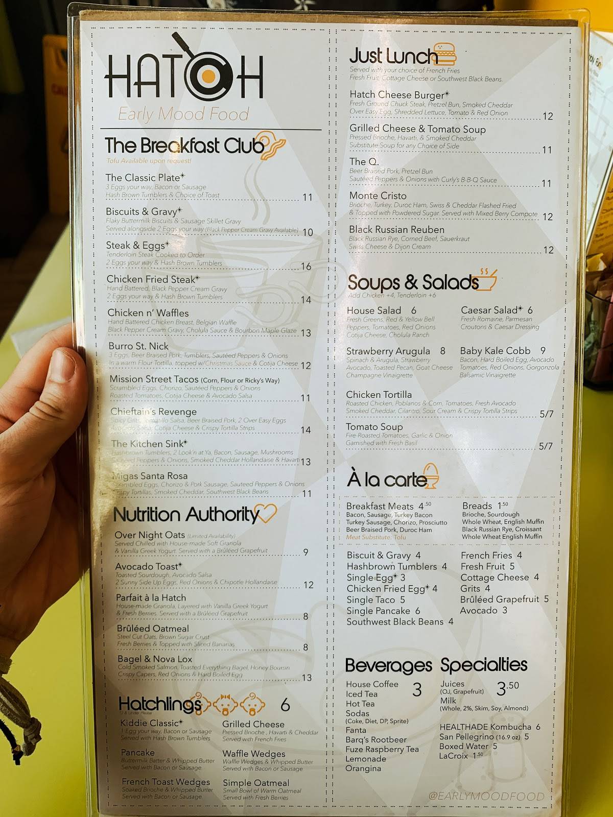 Menu at Hatch Early Mood Food restaurant, Oklahoma City, 1101 N ...