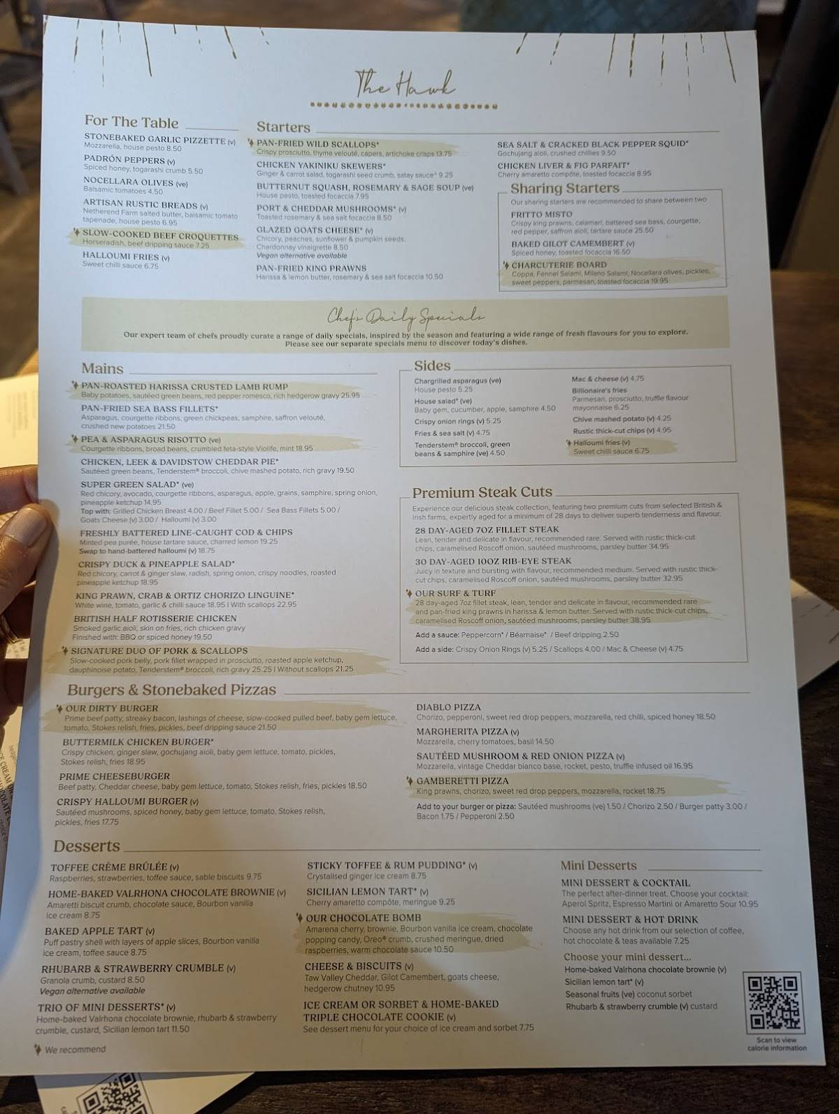 Menu at Hawk Battlesbridge Wickford pub & bar, Wickford