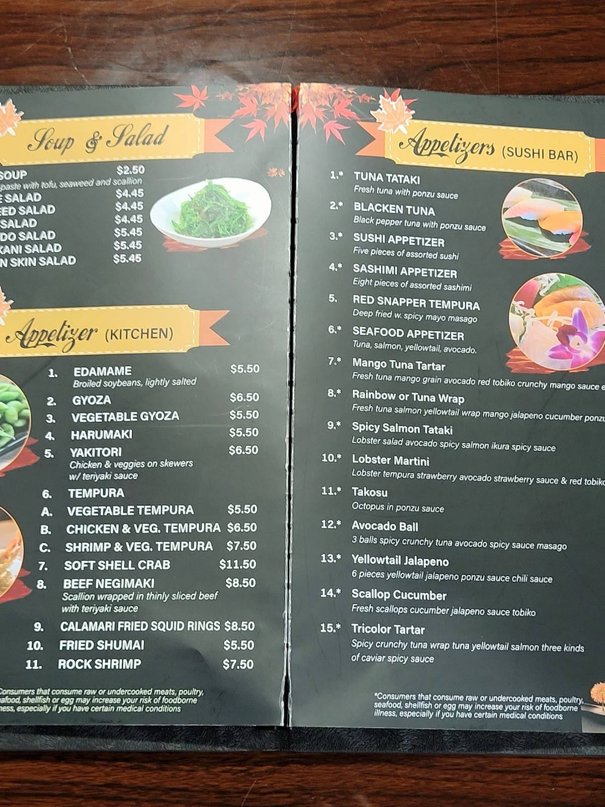 Menu at Hayashi Mayple restaurant, Chardon