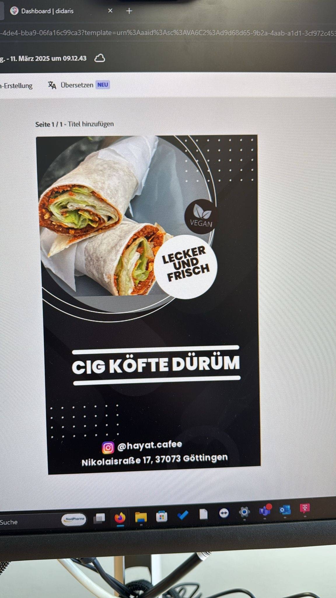 Speisekarte von Hayat Cafe, Göttingen