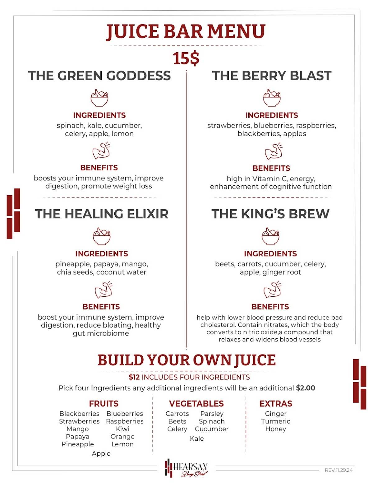 Menu at Hearsay Levy Park restaurant, Houston