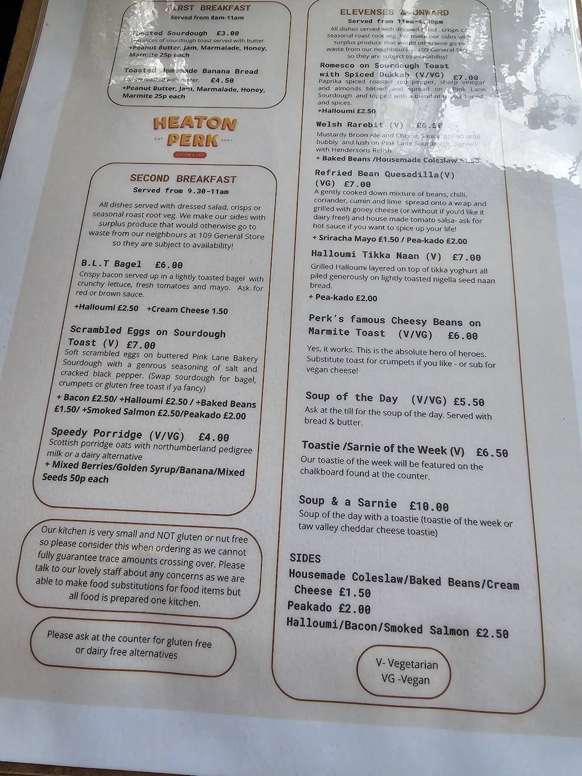 Menu at Heaton Perk Coffee Shop cafe, Newcastle upon Tyne