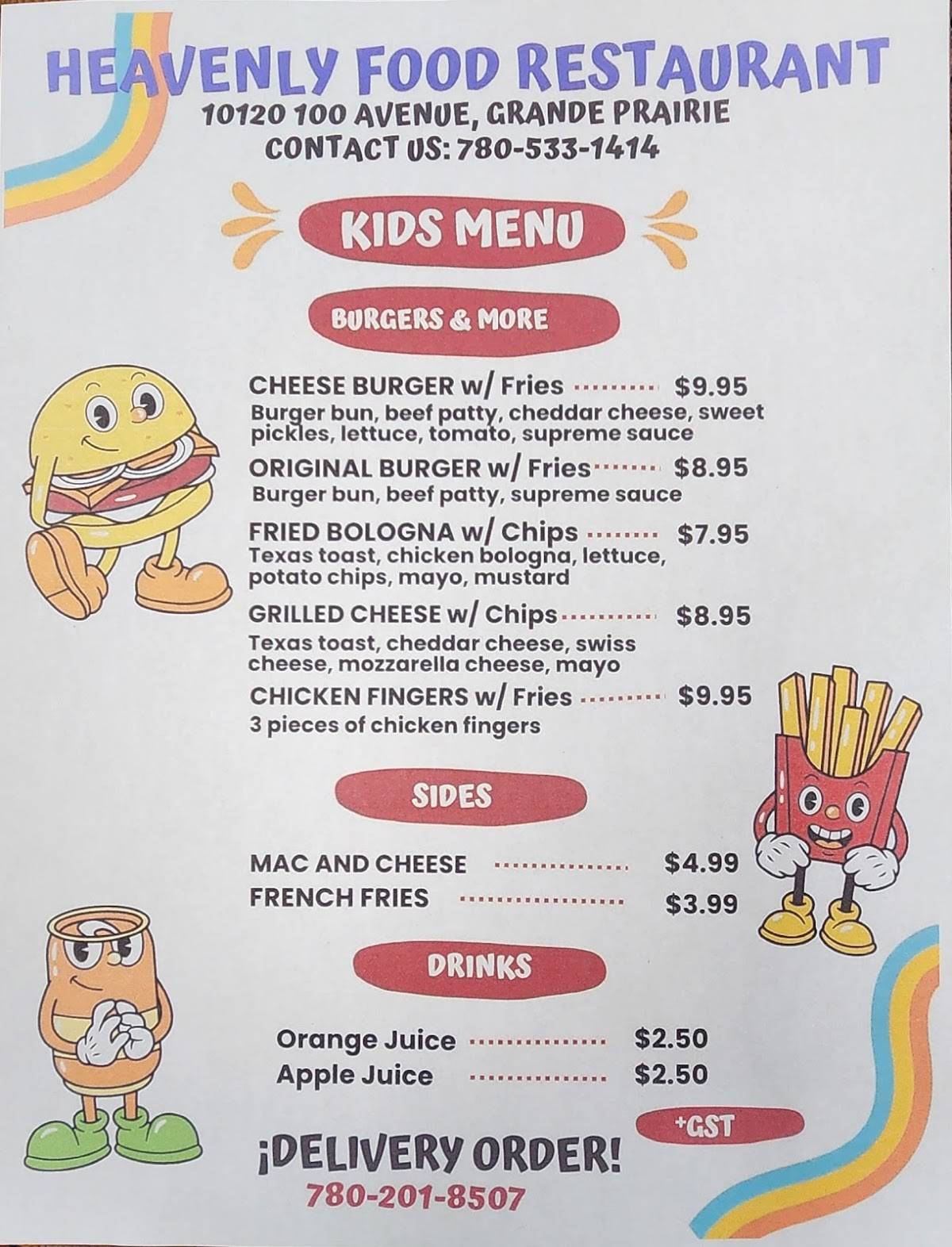 Menu at Heavenly Food Restaurant, Grande Prairie
