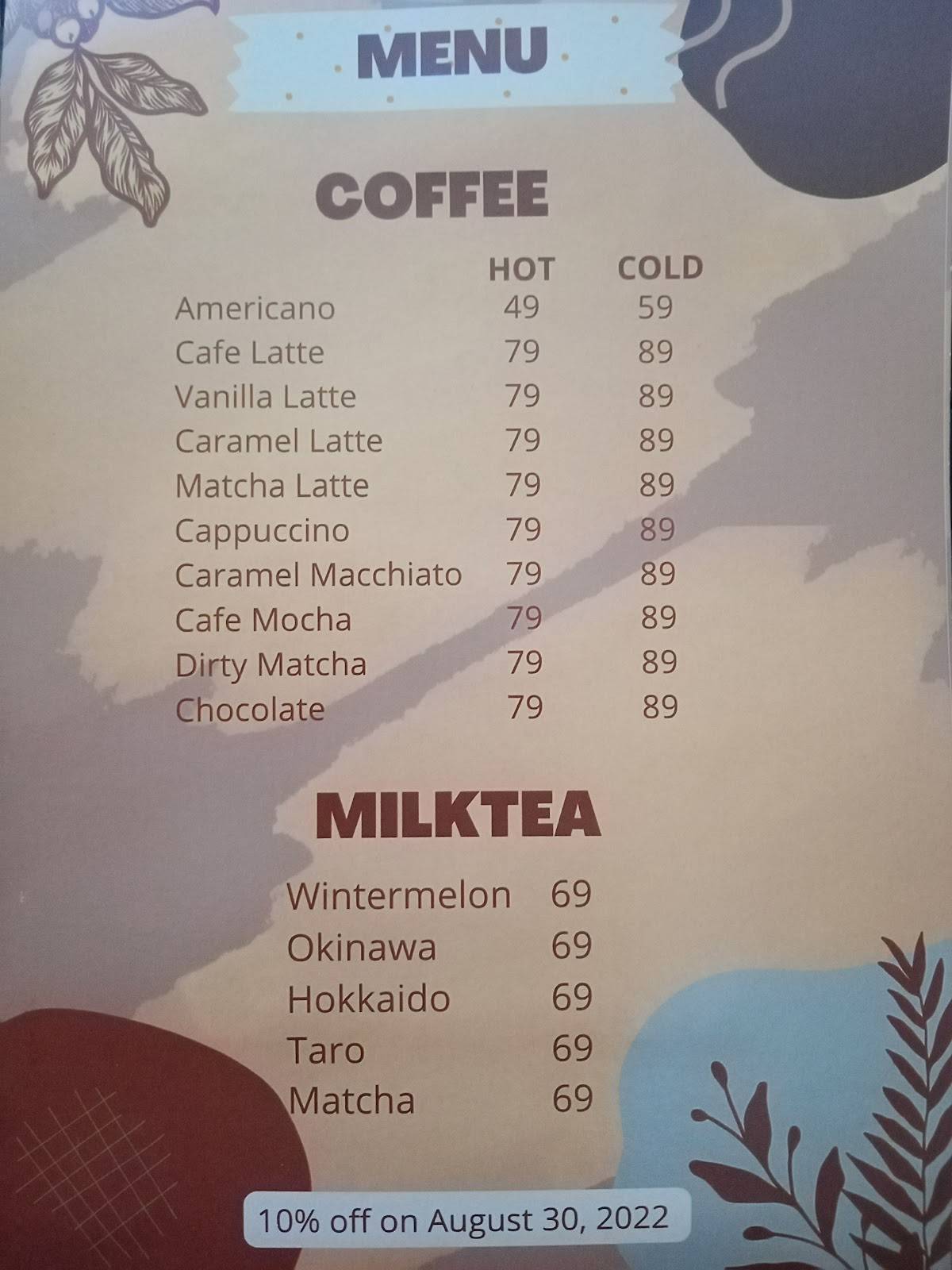 Menu at Hebrew Cafe, Caloocan