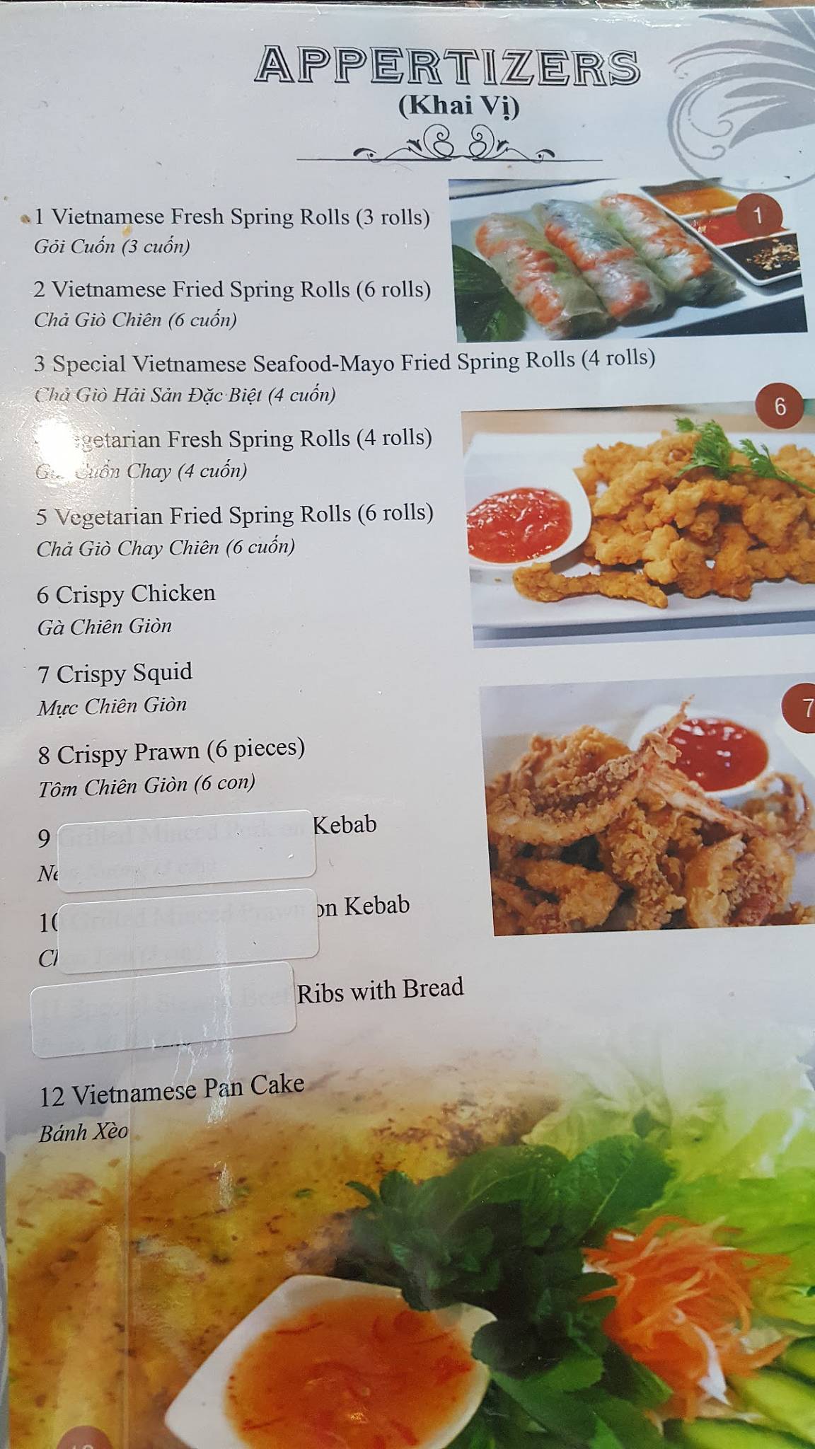 Menu at Hello Vietnam Restaurant, Christchurch