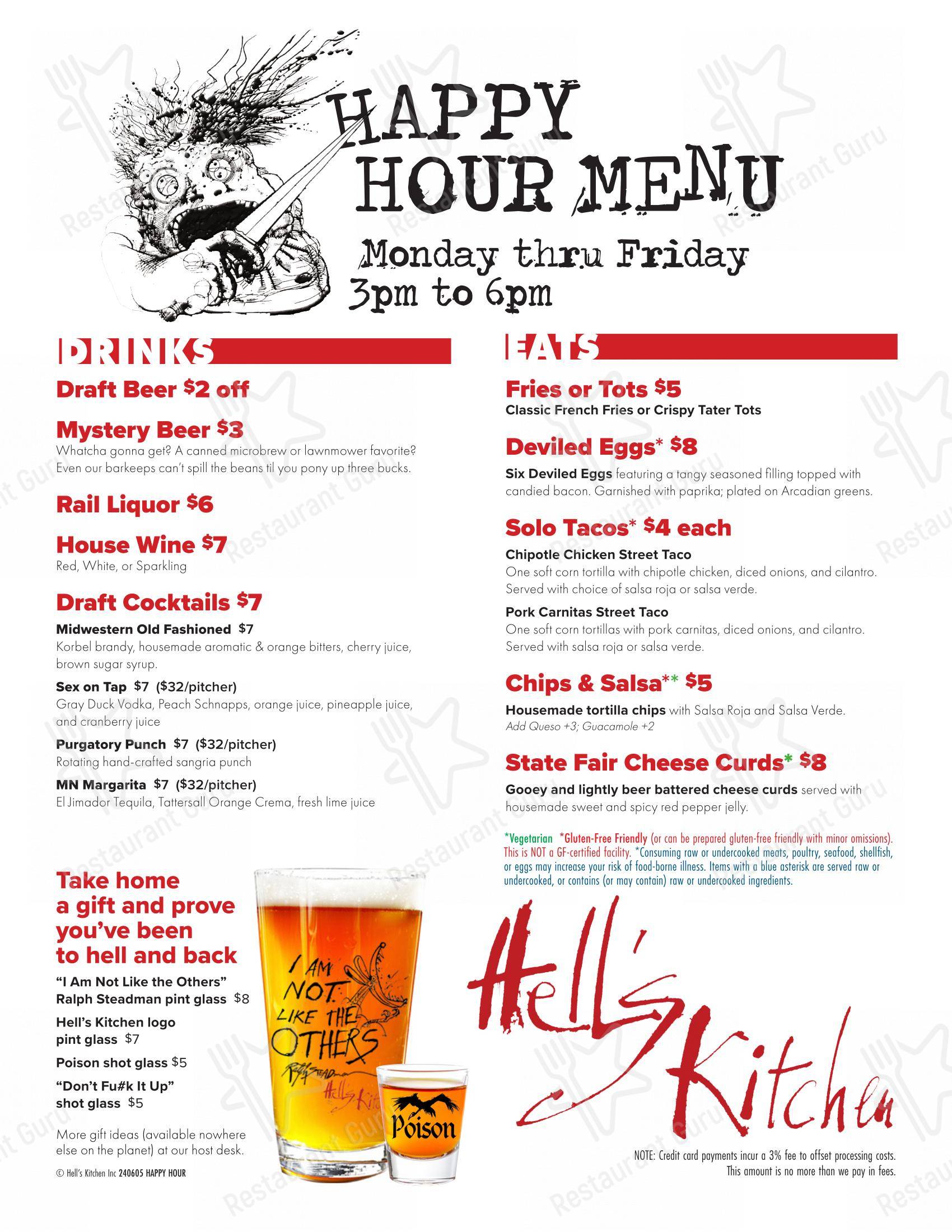 Menu at Hell's Kitchen Inc. restaurant, Minneapolis, 80 S 9th St