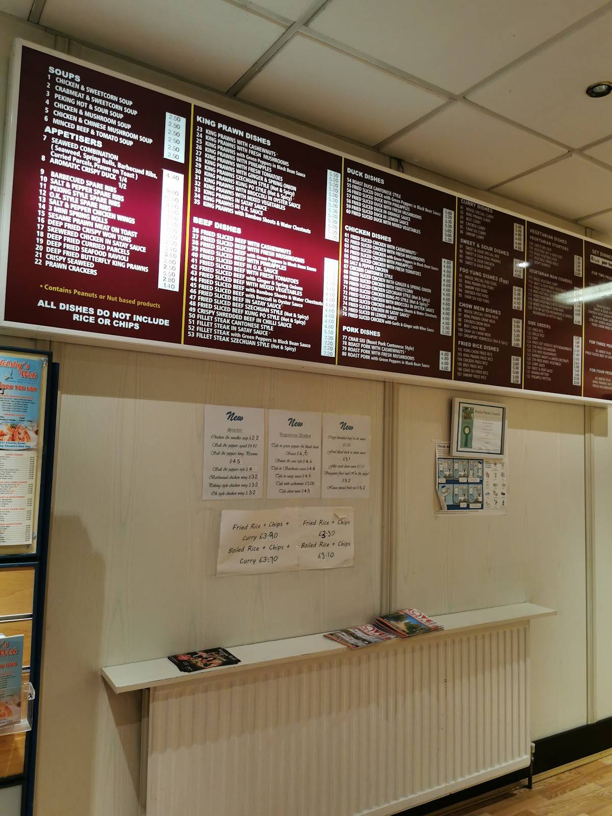 Menu at Helsbys Wok fast food, Helsby