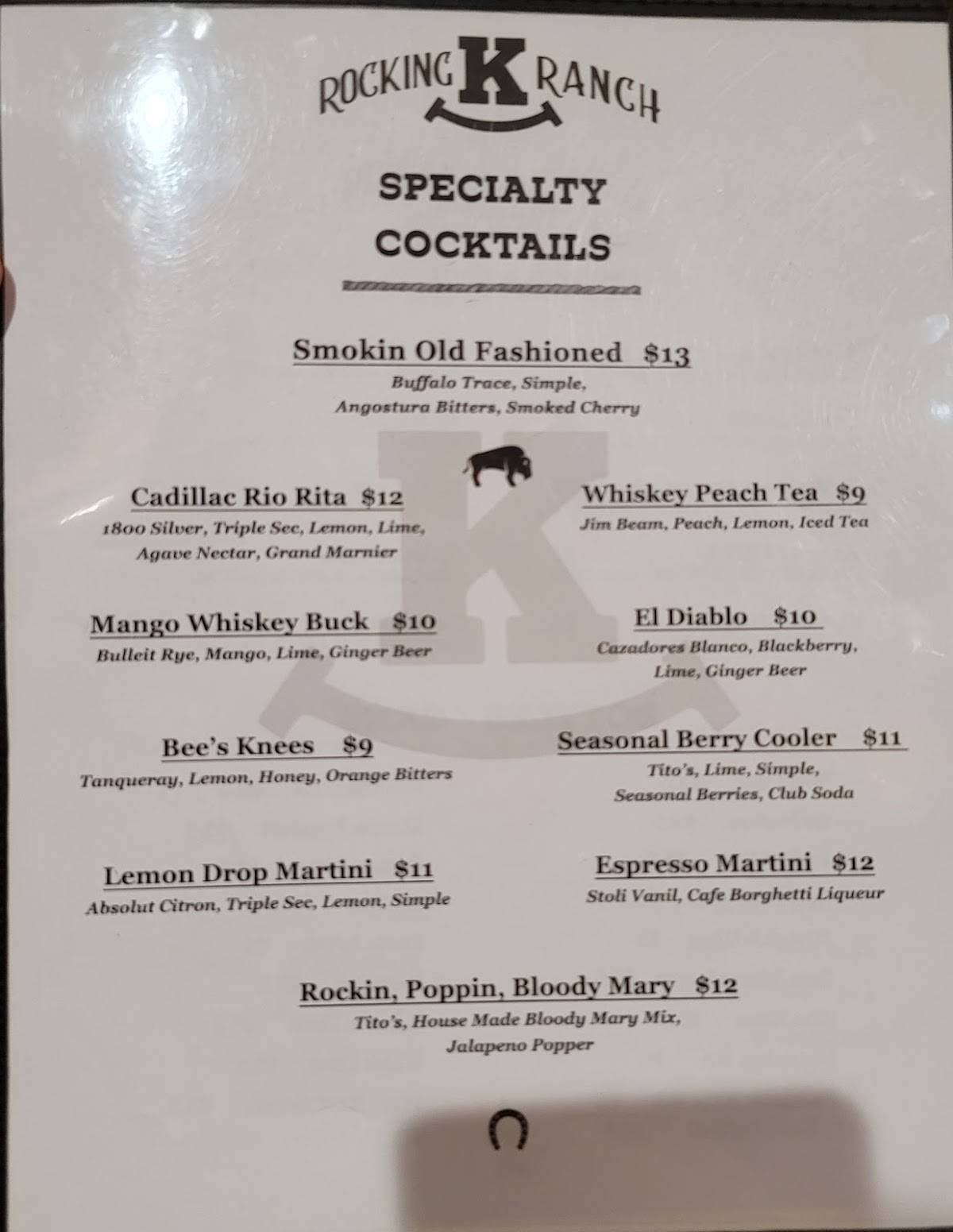 Menu at Rocking K Ranch pub & bar, Hemet