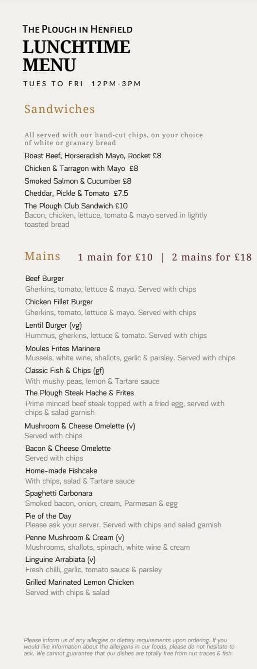 Menu at The Plough of Henfield pub & bar, Henfield