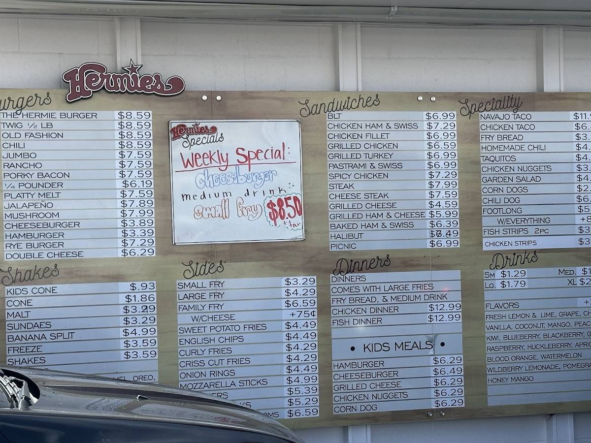 Menu at Hermie's Drive In restaurant, Cedar City
