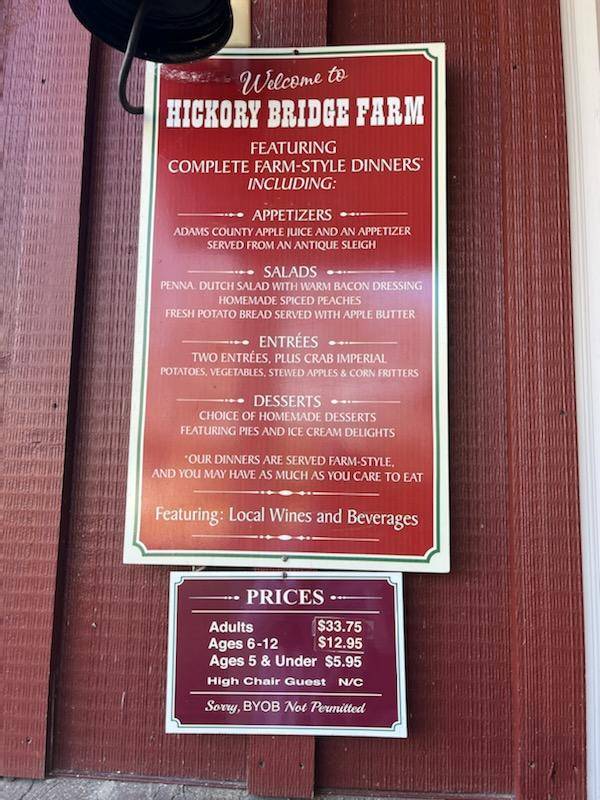 Menu at Hickory Bridge Farm Restaurant ~ Bed & Breakfast, Orrtanna