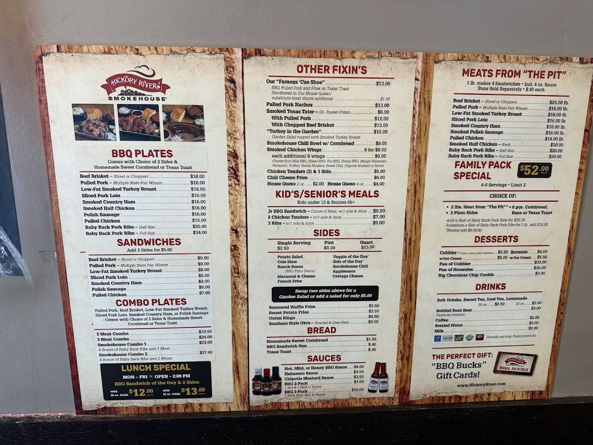 Menu at Hickory River Smokehouse restaurant, Urbana, N Cunningham Ave