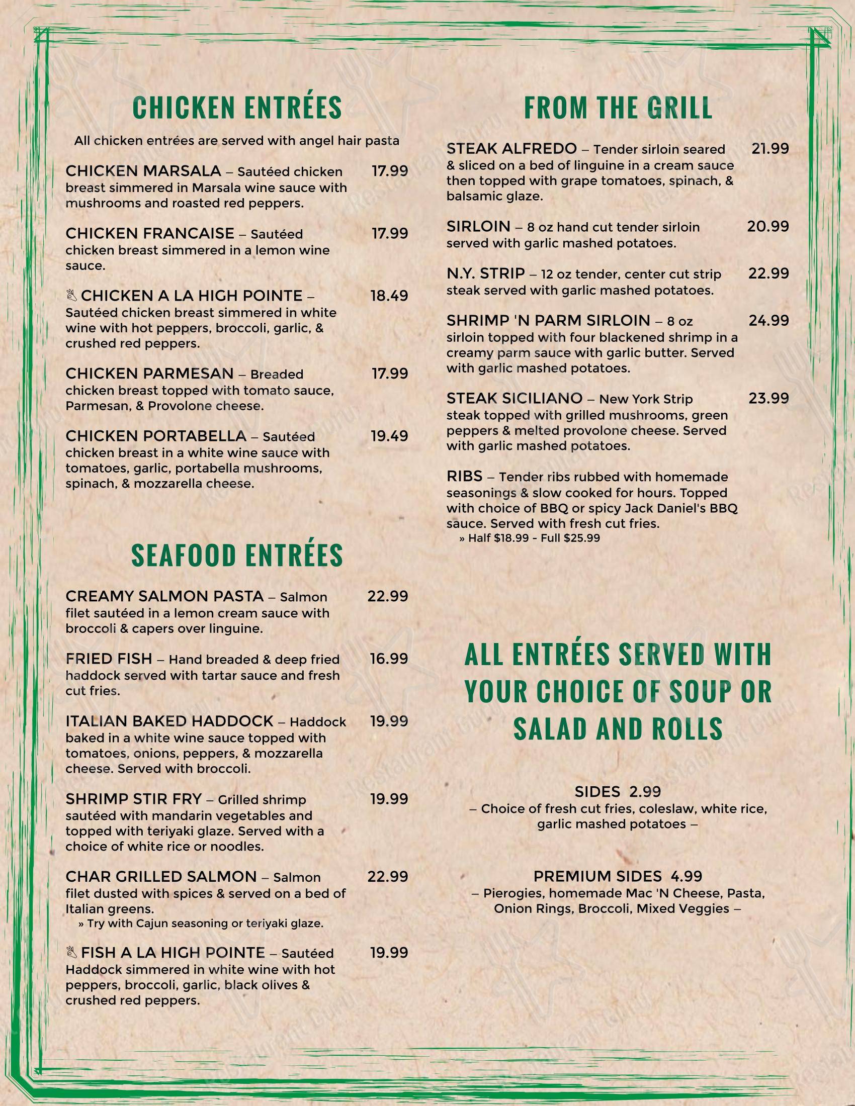 Menu at High Pointe Restaurant & Tavern, Niles