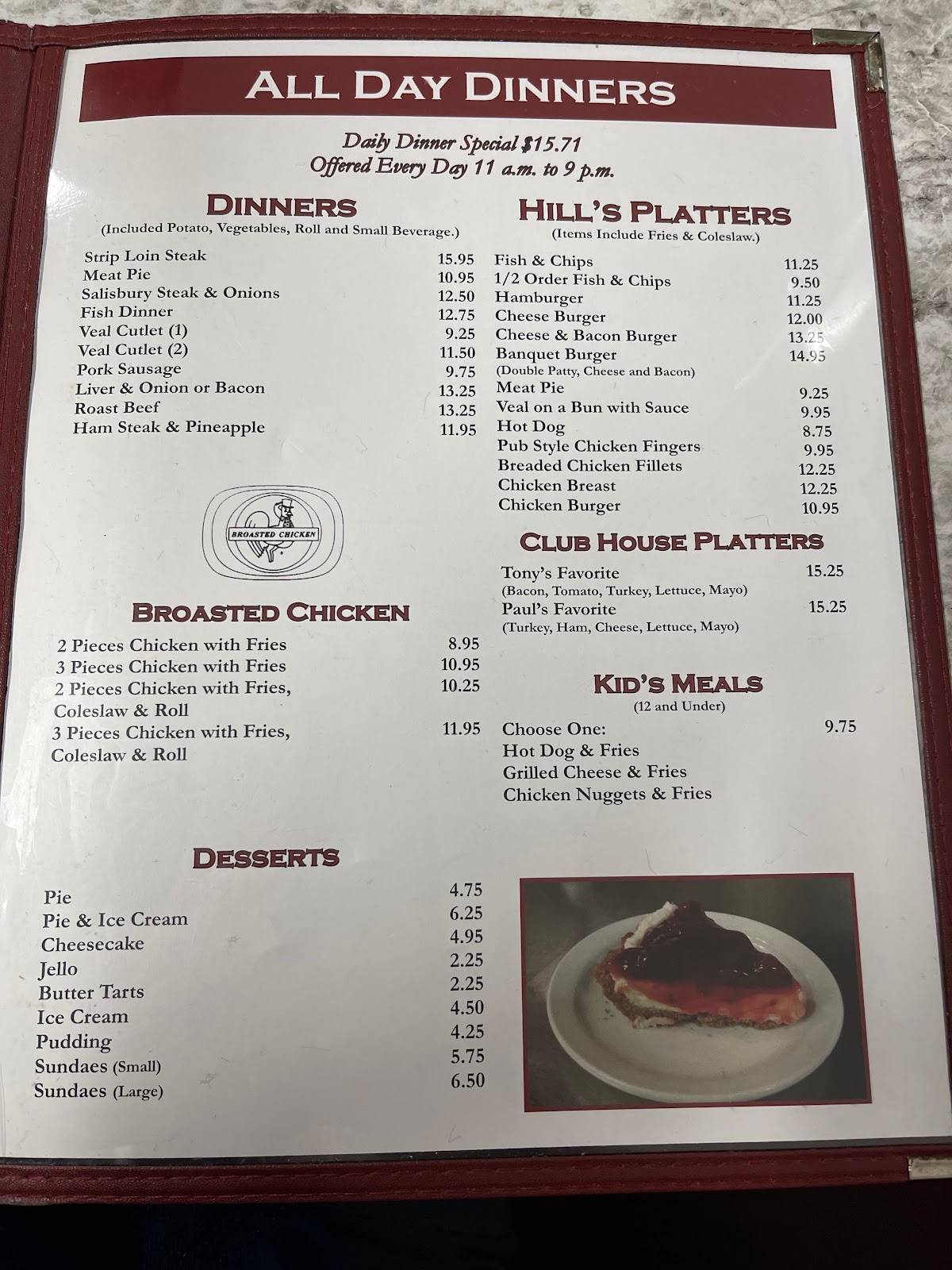 Menu at Hills Maple Leaf Restaurant, Orillia