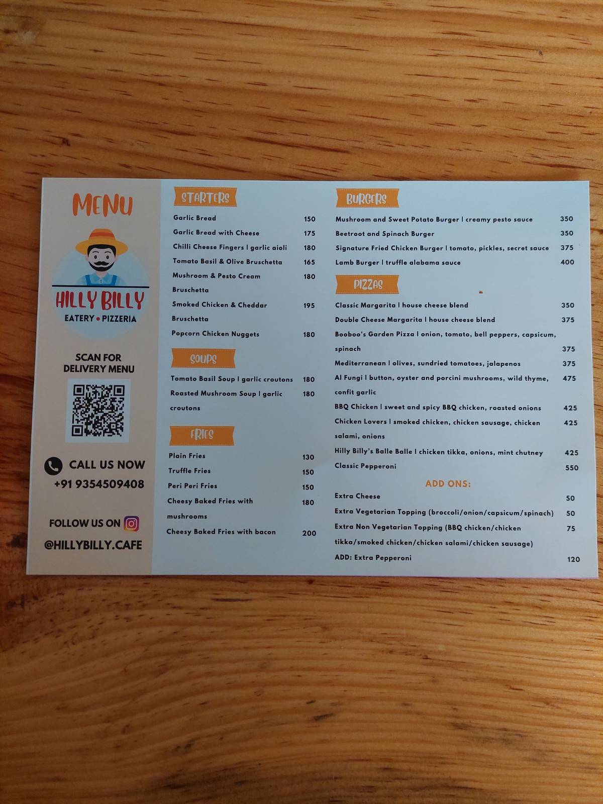 Menu at Hilly Billy Eatery & Cafe, Mukteshwar