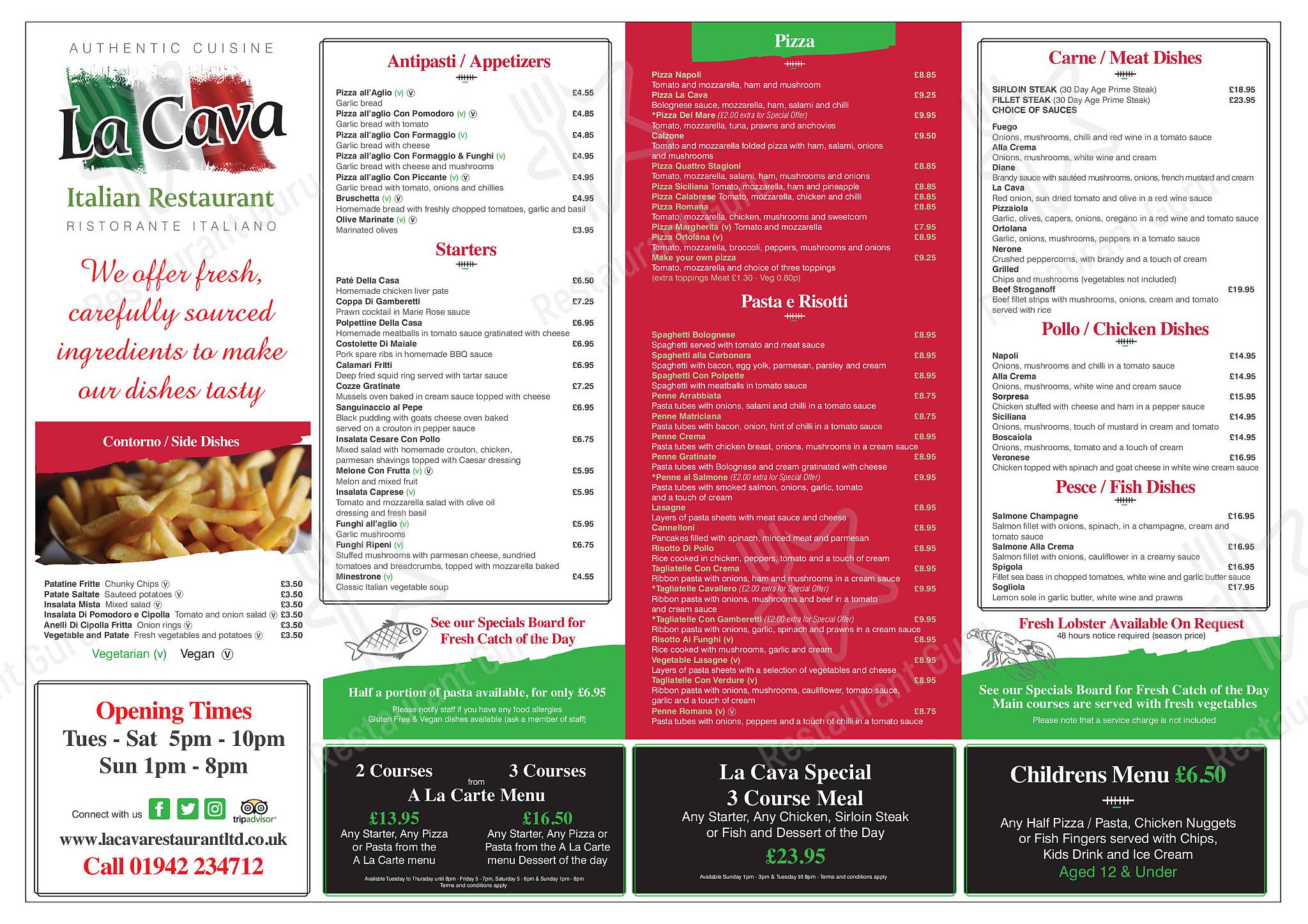 Menu at La Cava Restaurant, Wigan, 174 Wigan Rd