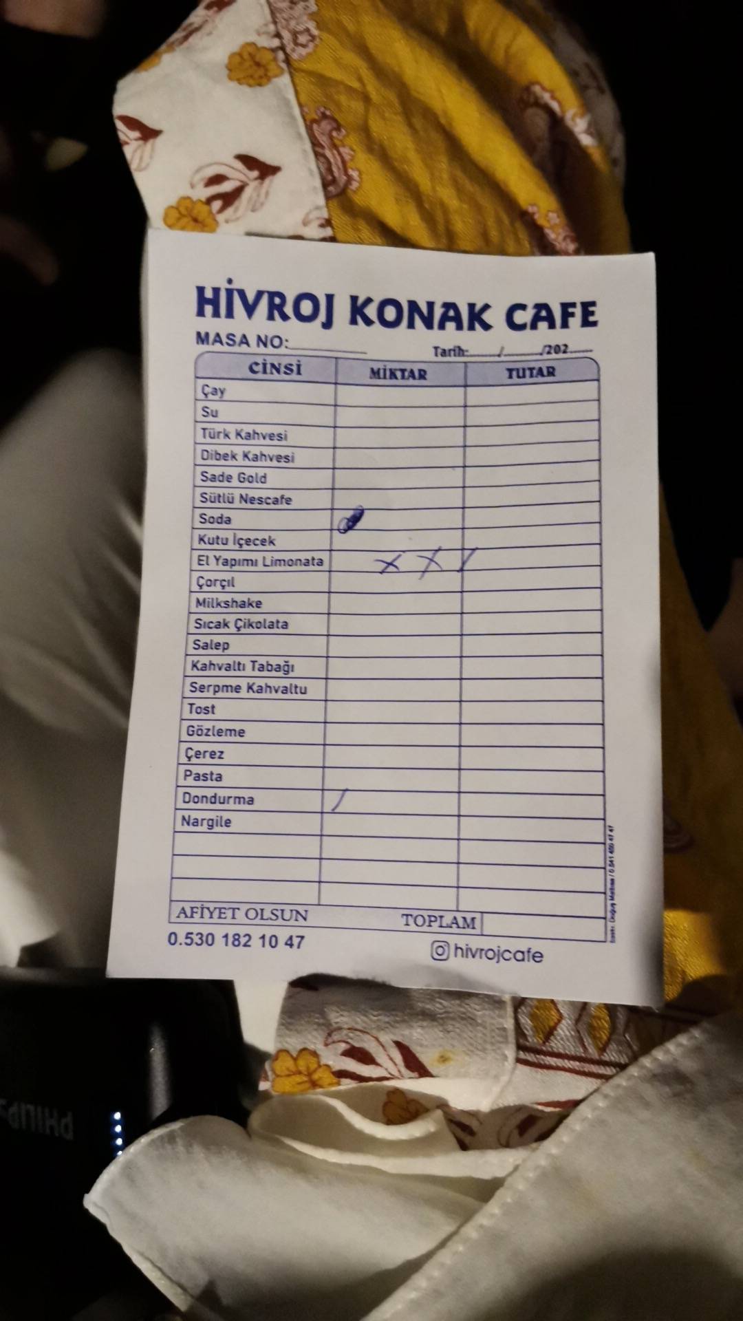 Menu at Hivroj Konak Cafe, Midyat
