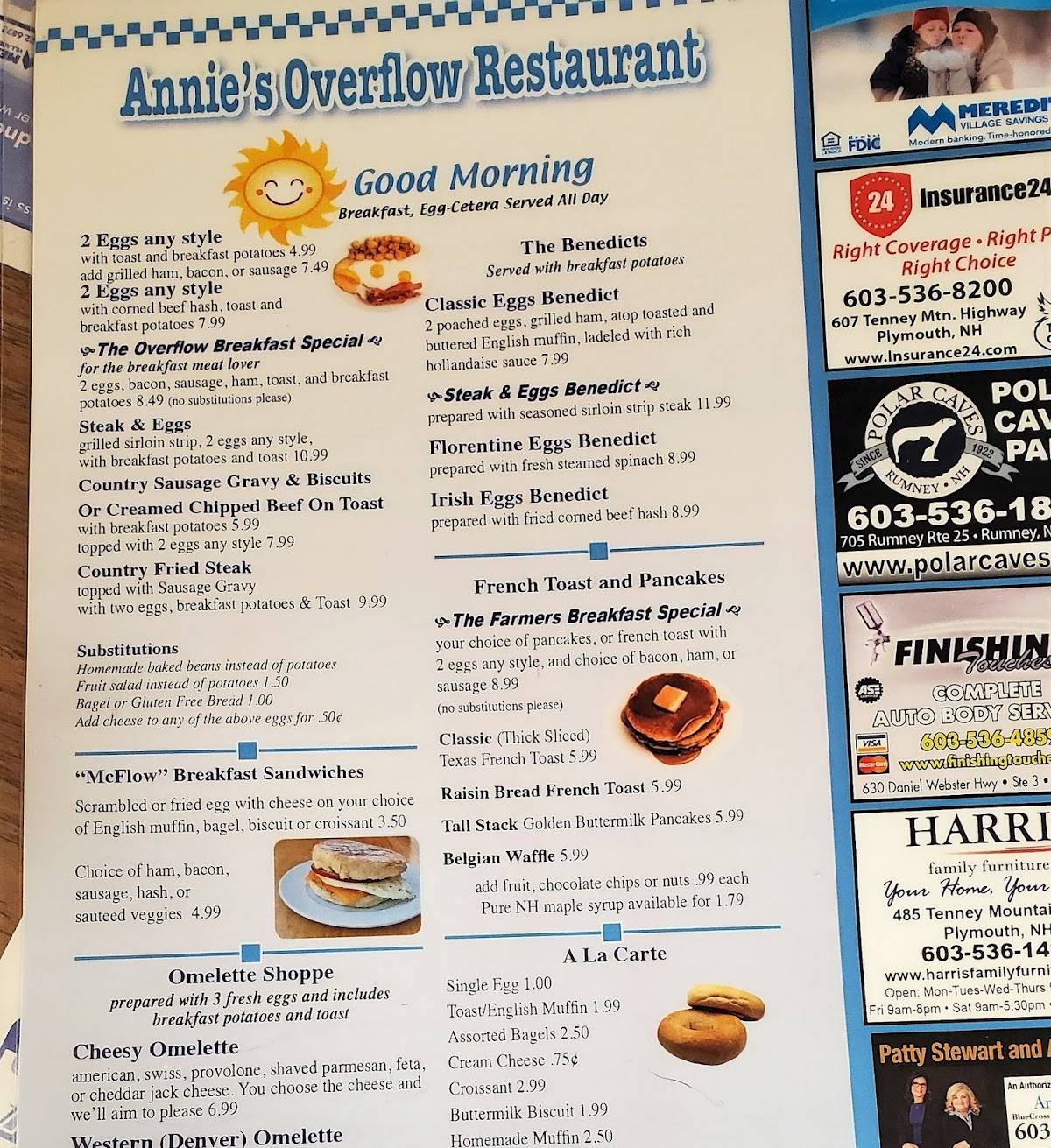 Menu at Annie's Overflow Restaurant, Holderness, 138 NH-175A