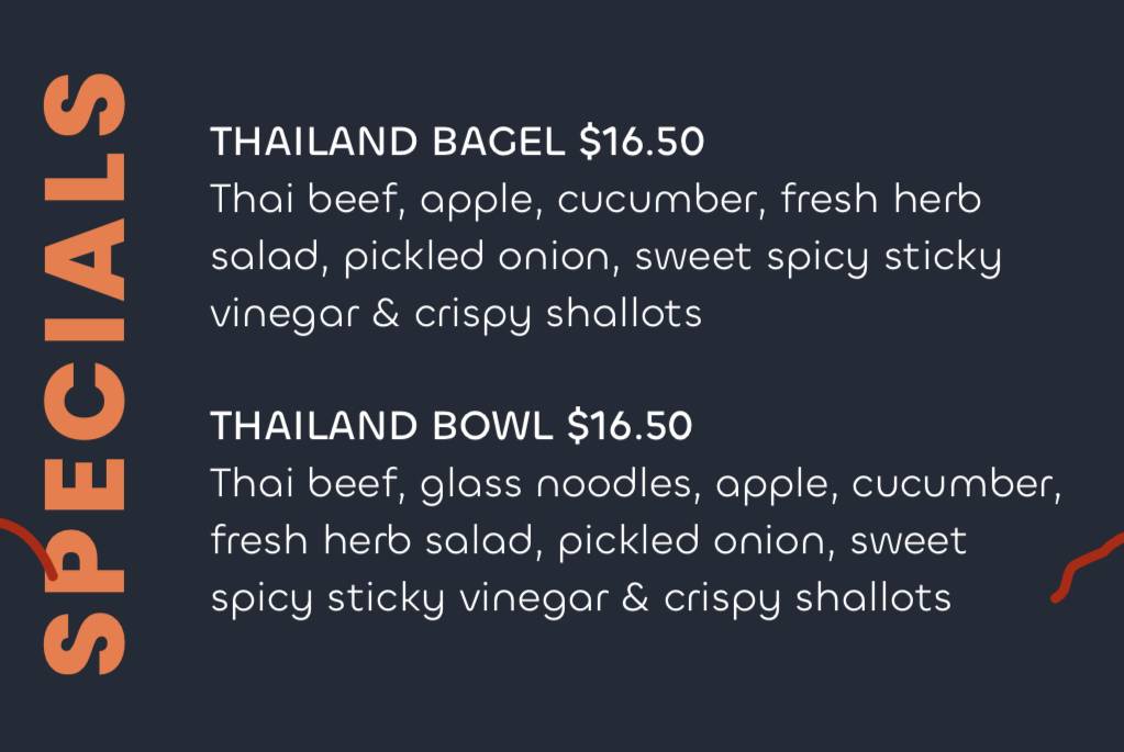 Menu at Hole in the Wall Bagels & Beans cafe, Moonee Ponds