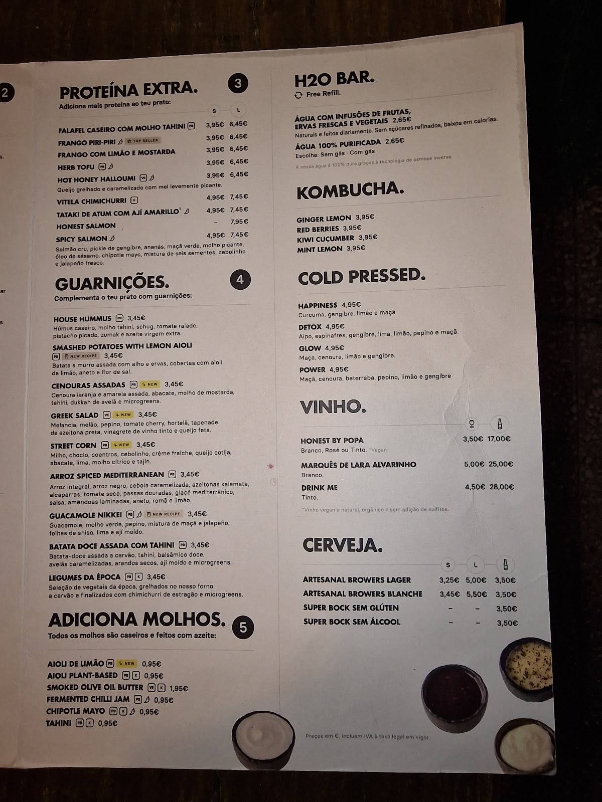 Menu em Honest Greens Parque das Nações restaurante, Lisboa, Alameda ...