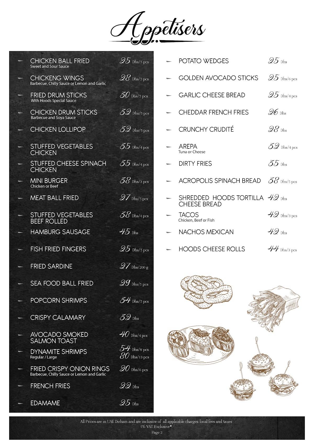 Menu at Hoods Resto & Bar, Abu Dhabi, VILLAGE Hotel & Ressort in Al ...