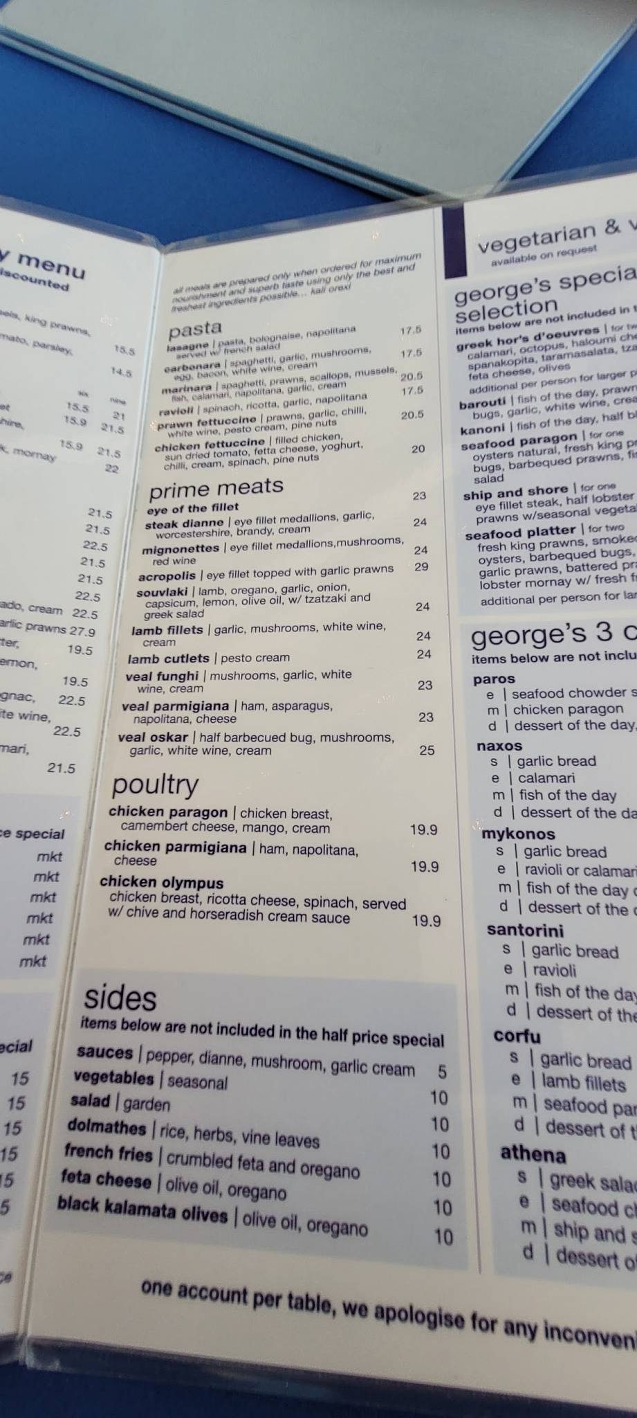 Menu at George's Paragon Seafood Restaurant - Sanctuary Cove, Hope ...