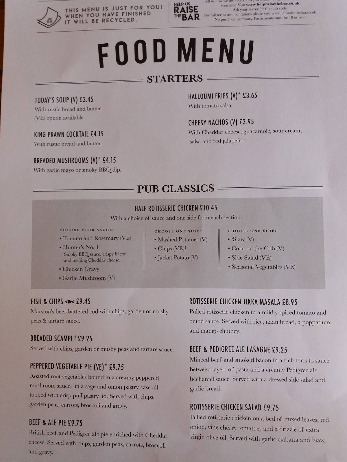 Menu at Hopwood House pub & bar, Alvechurch, Canal Side