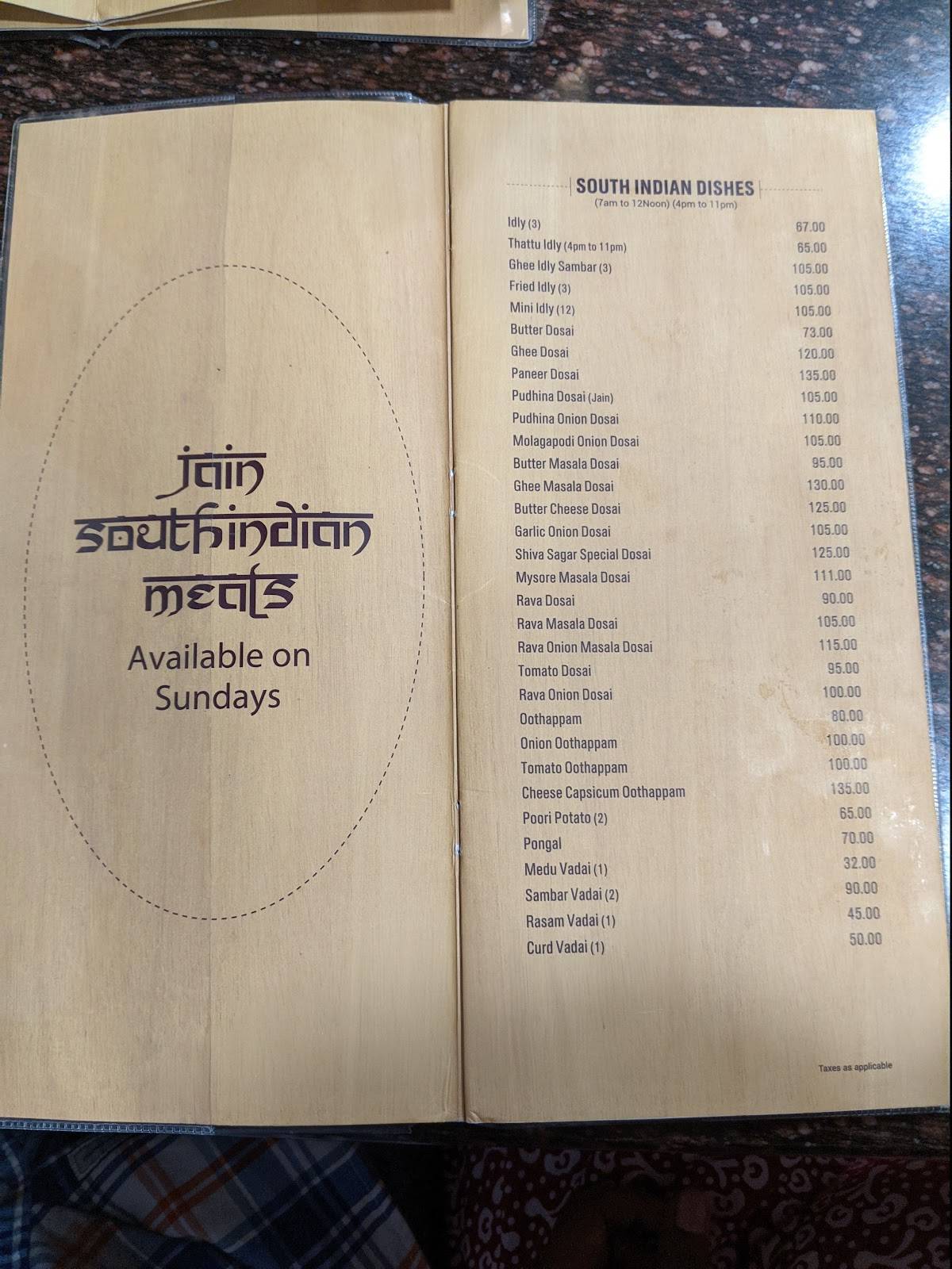 Menu at Hotel shiva sagar, Chennai, Old No. 144