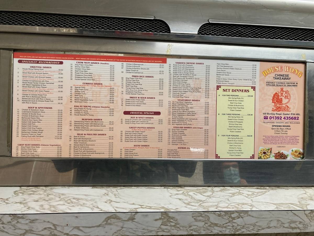 Menu at House Wong Chinese Takeaway fast food, Exeter