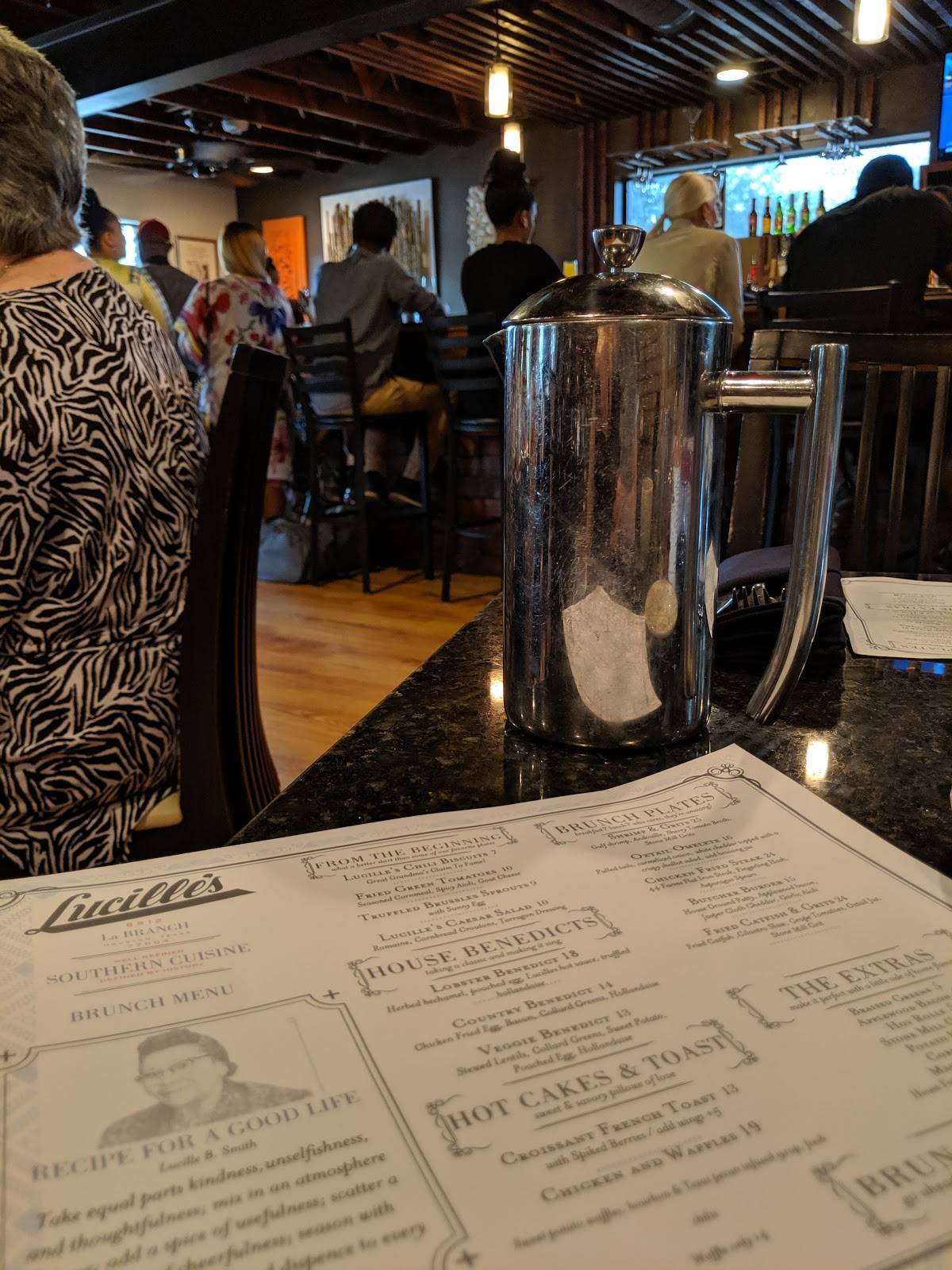 Menu at Lucille's restaurant, Houston