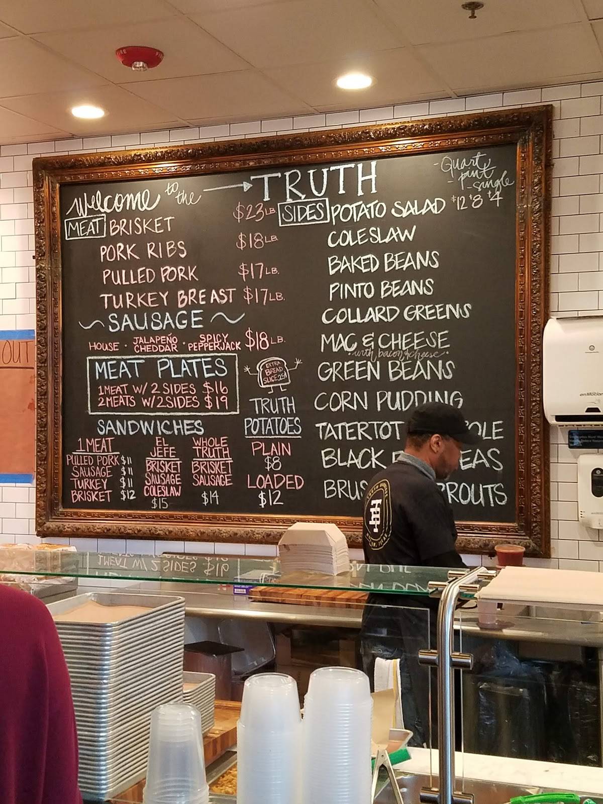 Menu at Truth BBQ, Houston