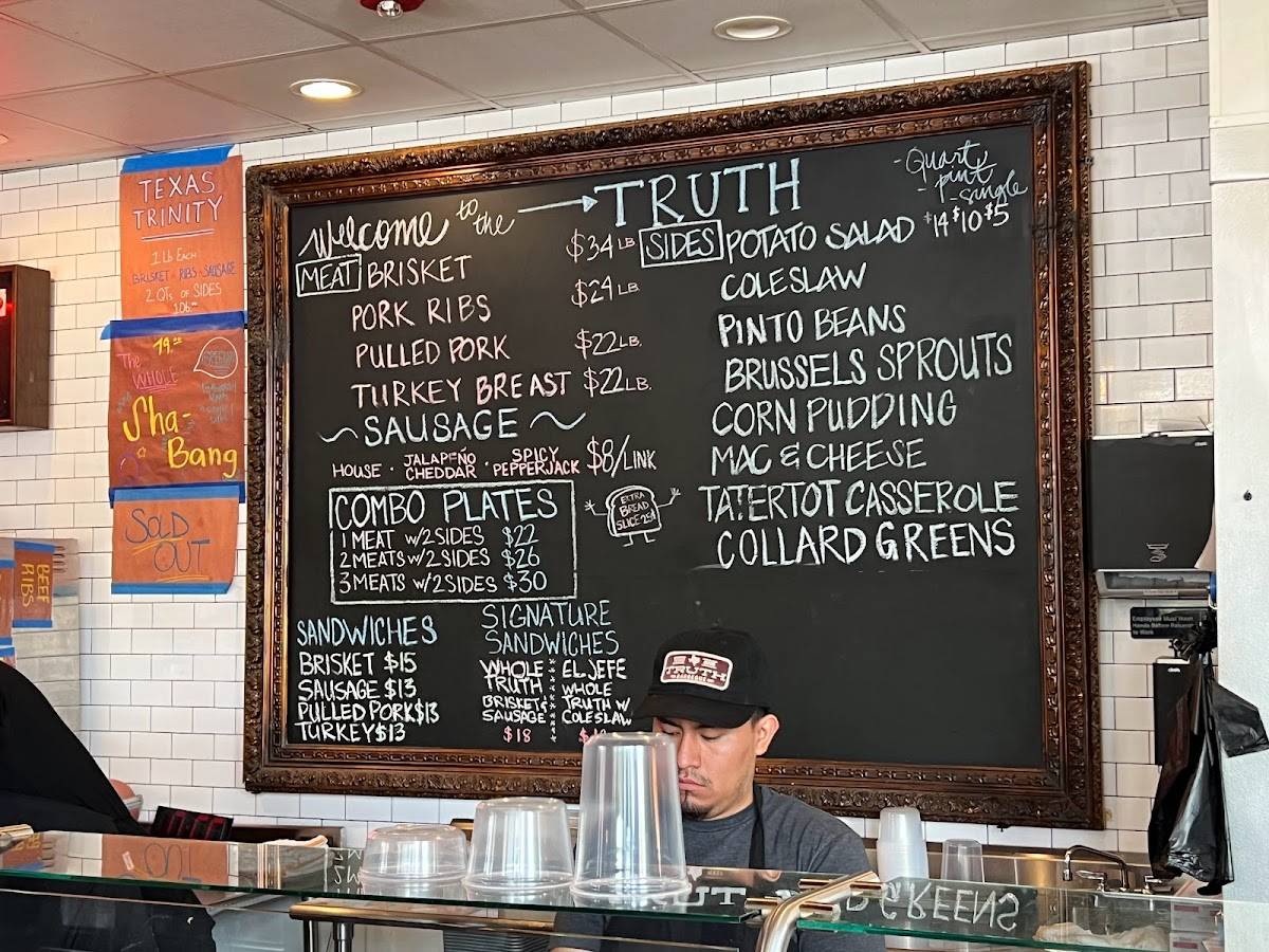 Menu at Truth BBQ, Houston