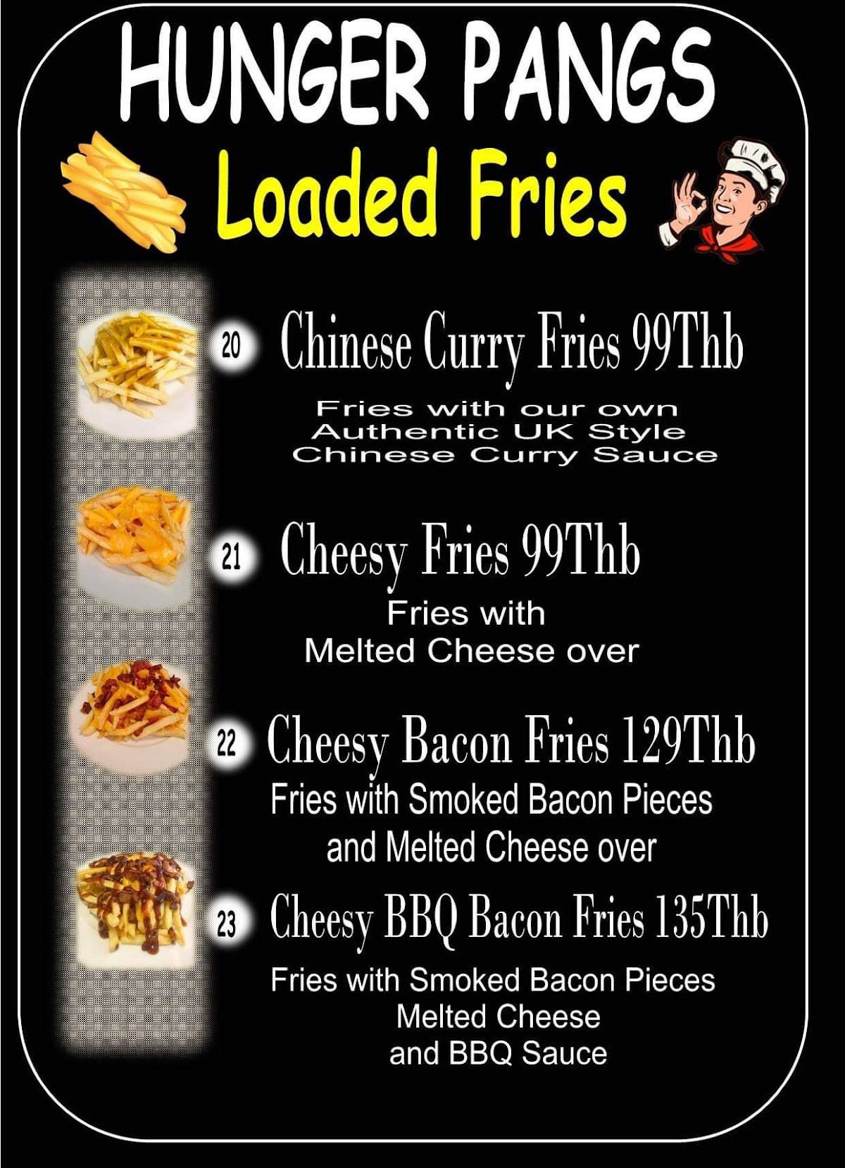 Menu at Hunger Pangs restaurant, Pattaya City