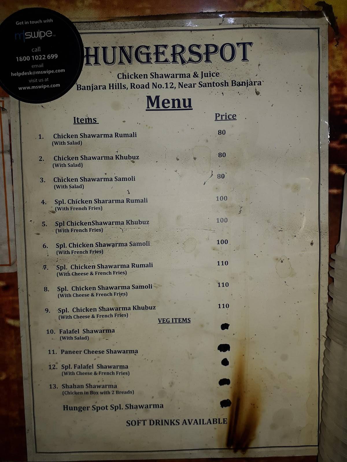 Menu at Hunger Spot Shawarma & Juice, Hyderabad