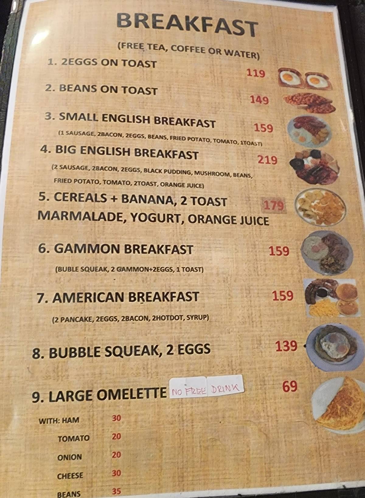Menu at Hungry Hippo Pattaya restaurant, Pattaya City