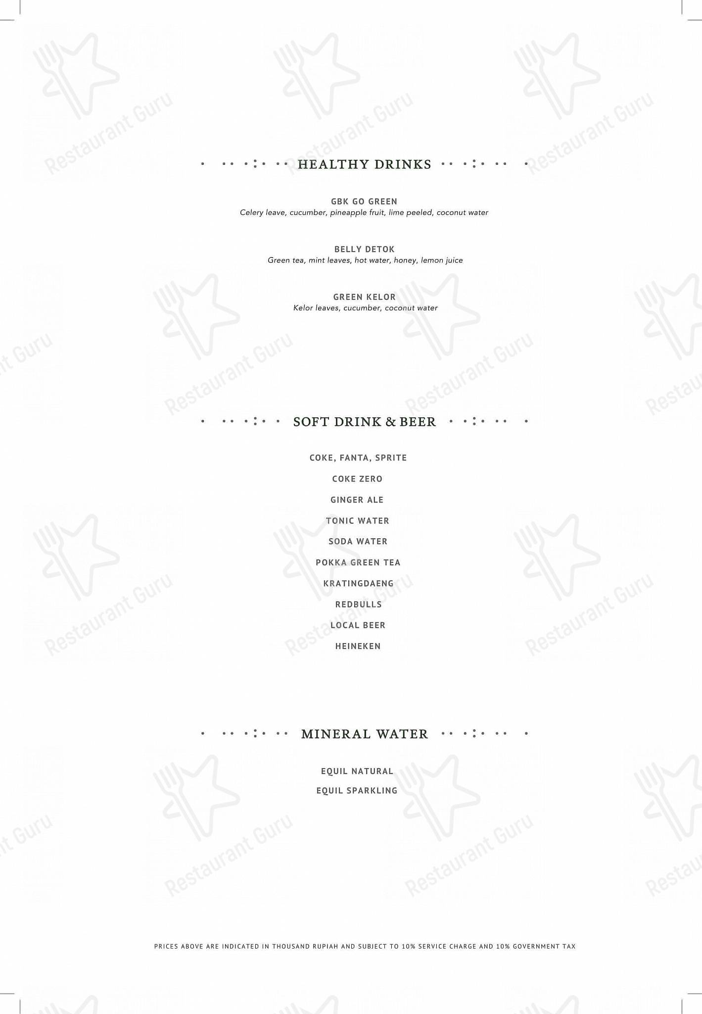 Menu at Hutan Kota by Plataran restaurant, Central Jakarta