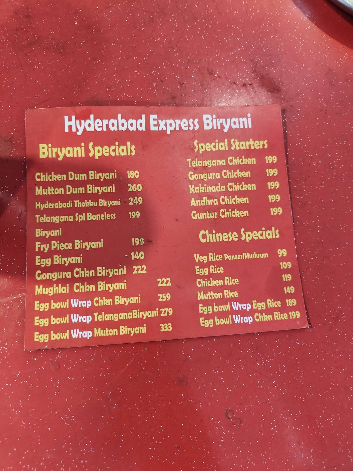 Menu at Hyderabad Express Cafe, Madurai, Extension