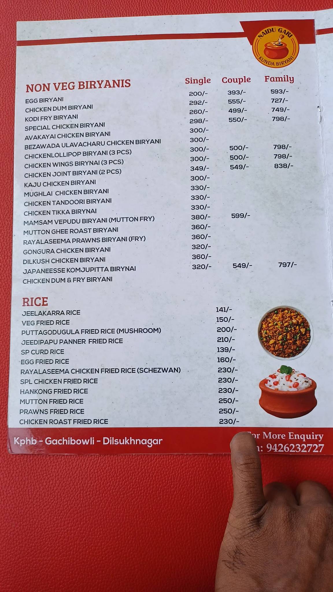 Menu at Naidu Gari Kunda Biryani - Gachibowli, Hyderabad