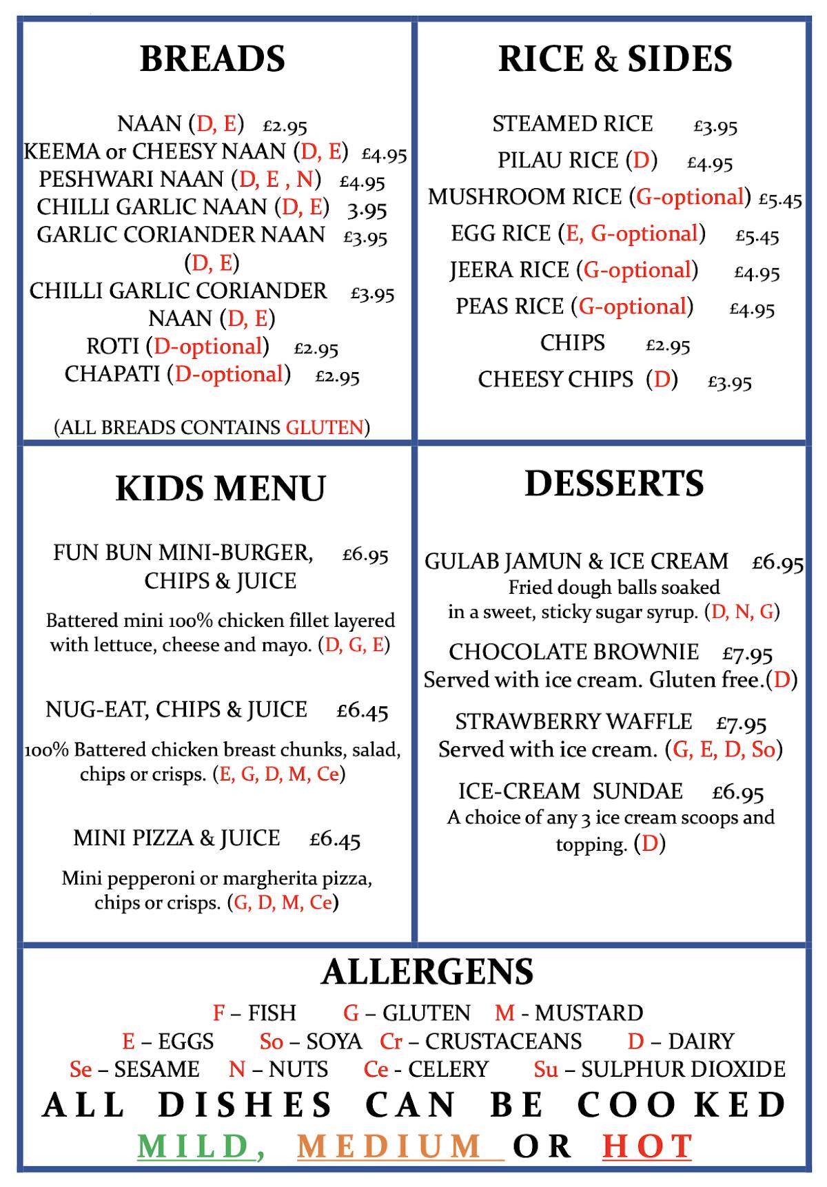Menu at Swagat restaurant, Hythe