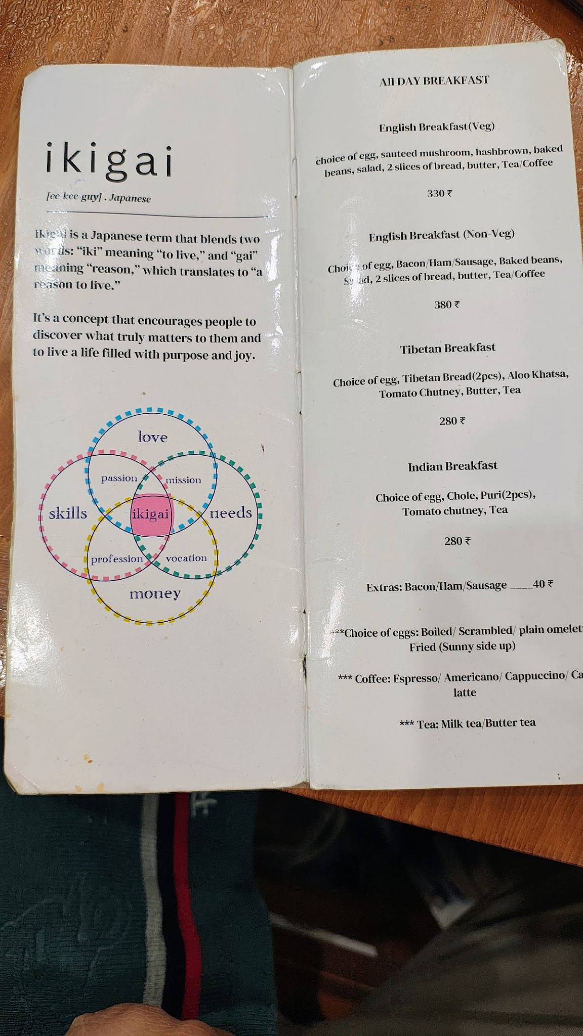 Menu at IKIGAI, Dharamshala