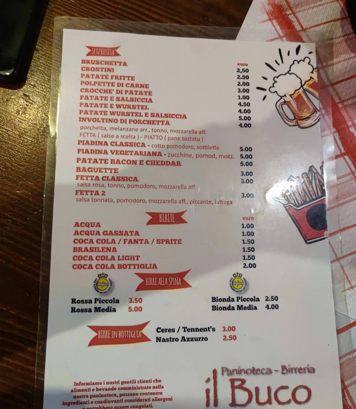 Menu da IL BUCO pub & bar, Catanzaro