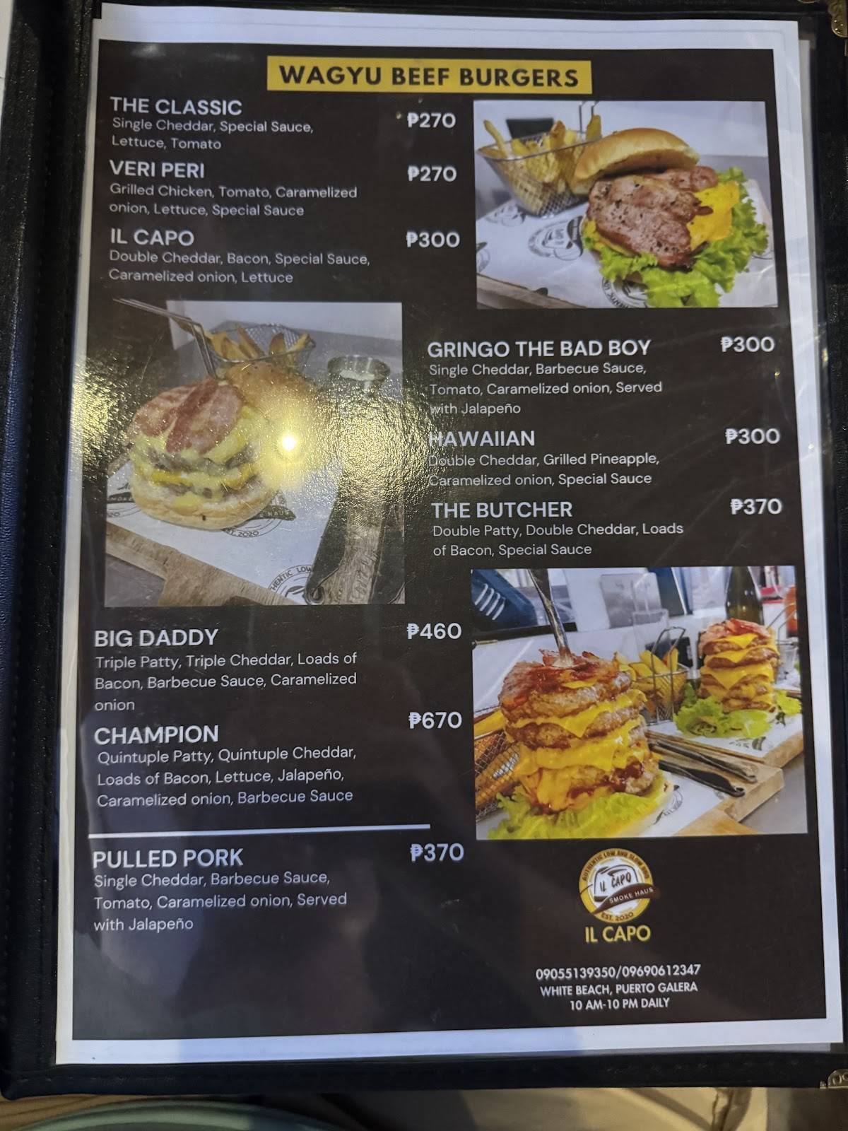 Menu at IL Capo Smoke Haus restaurant, Puerto Galera