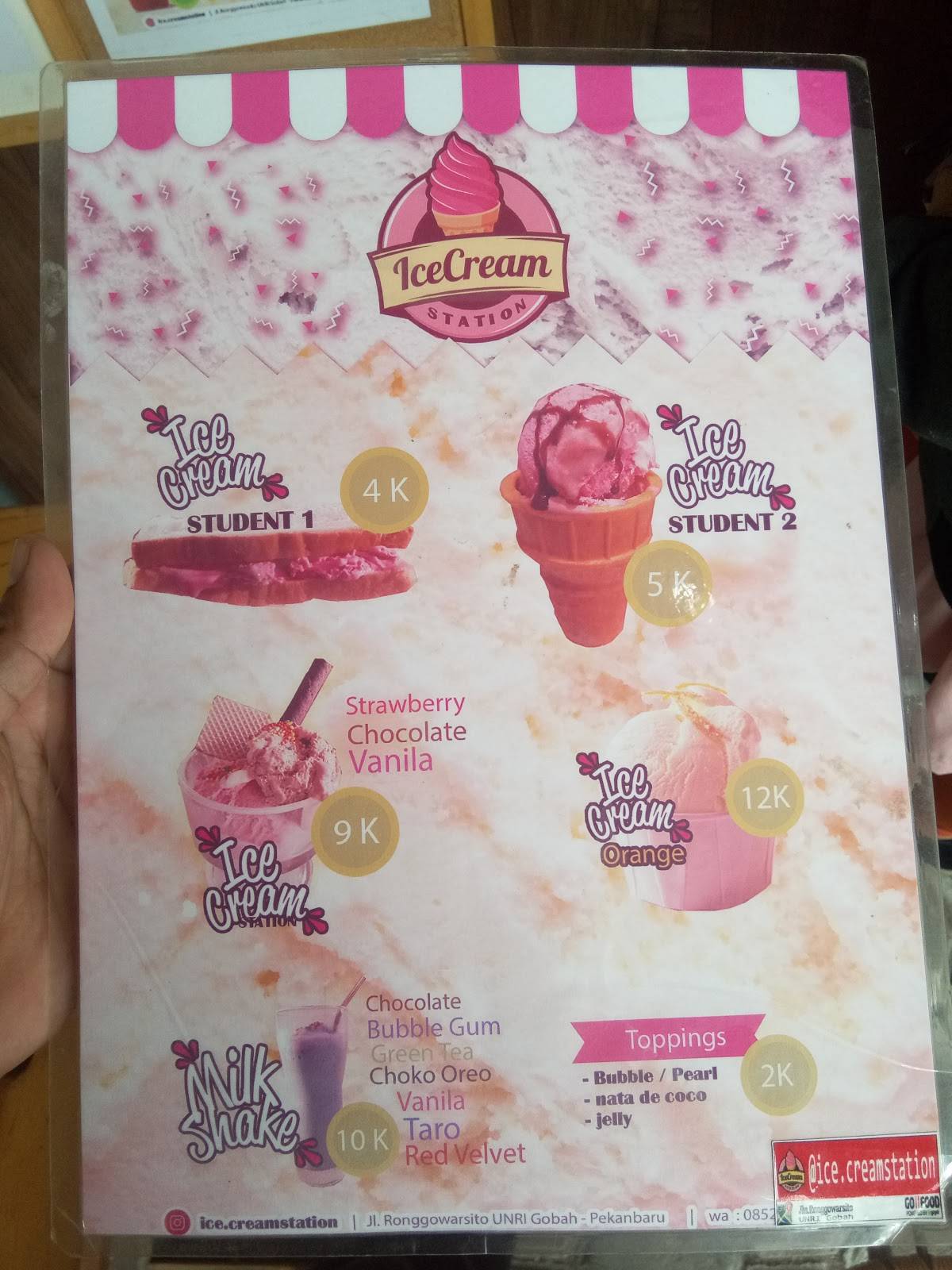 Menu at Ice cream station, Pekanbaru