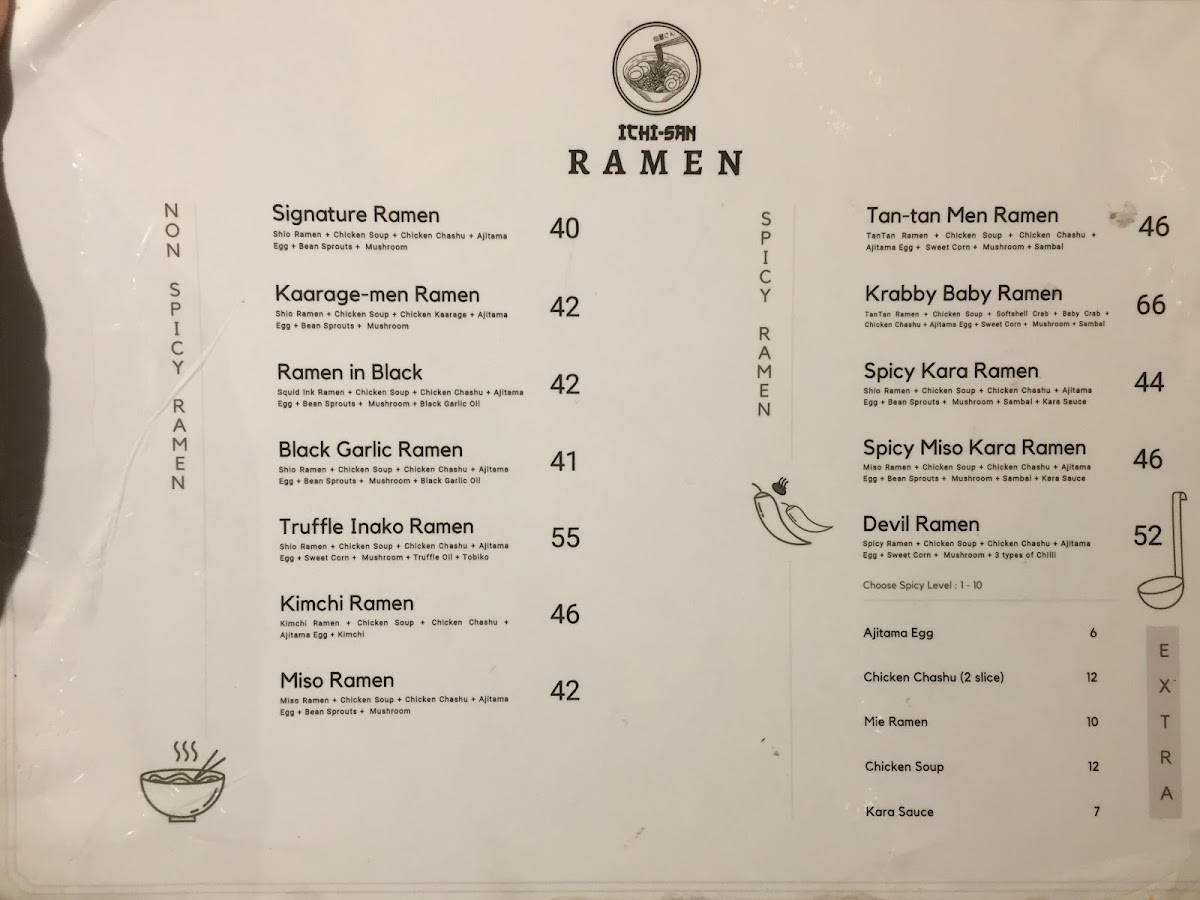 Carta del restaurante Ichisan Ramen, West Jakarta