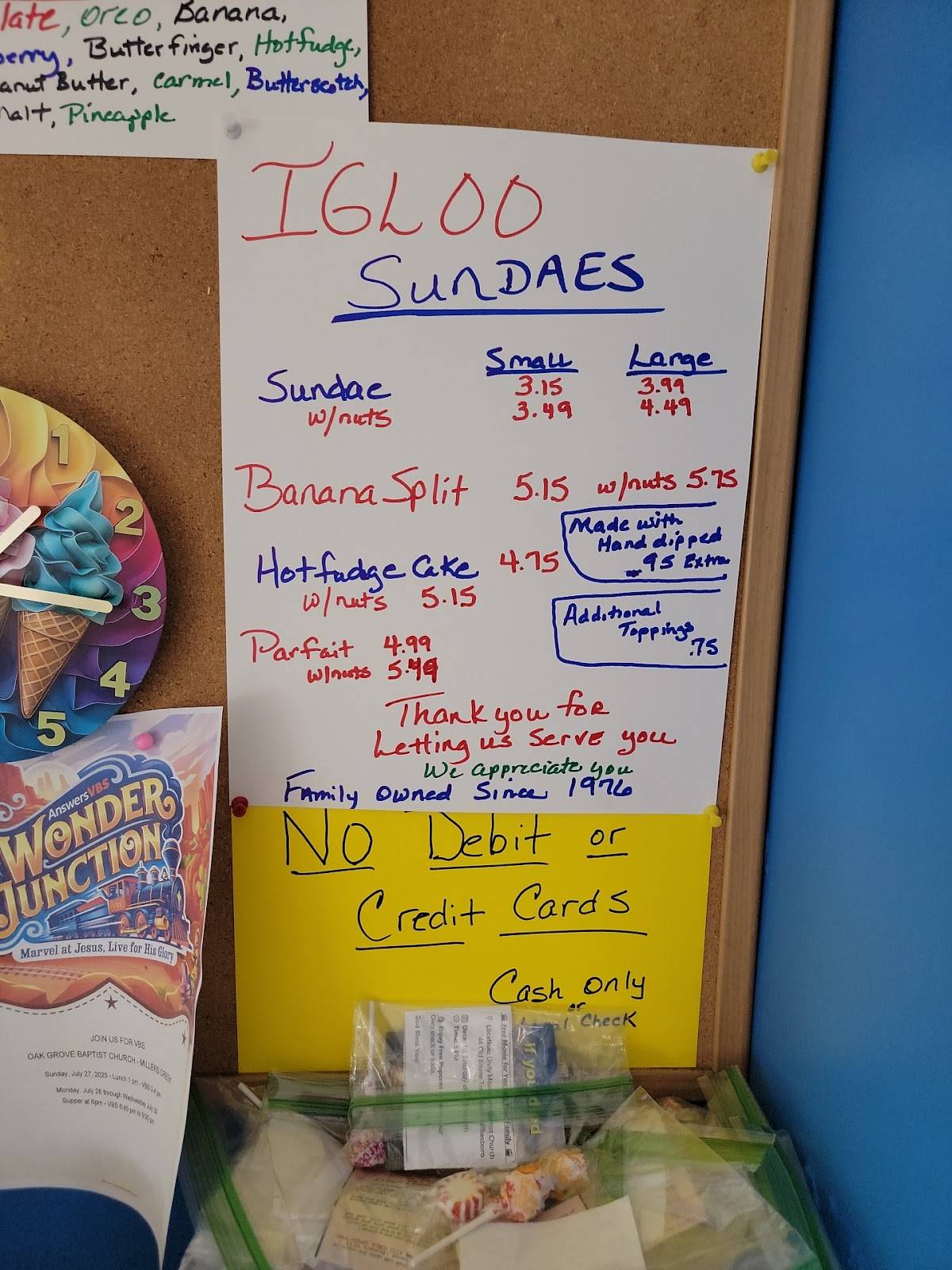 Menu at Igloo Ice Cream & Sandwich Shop cafe, Millers Creek