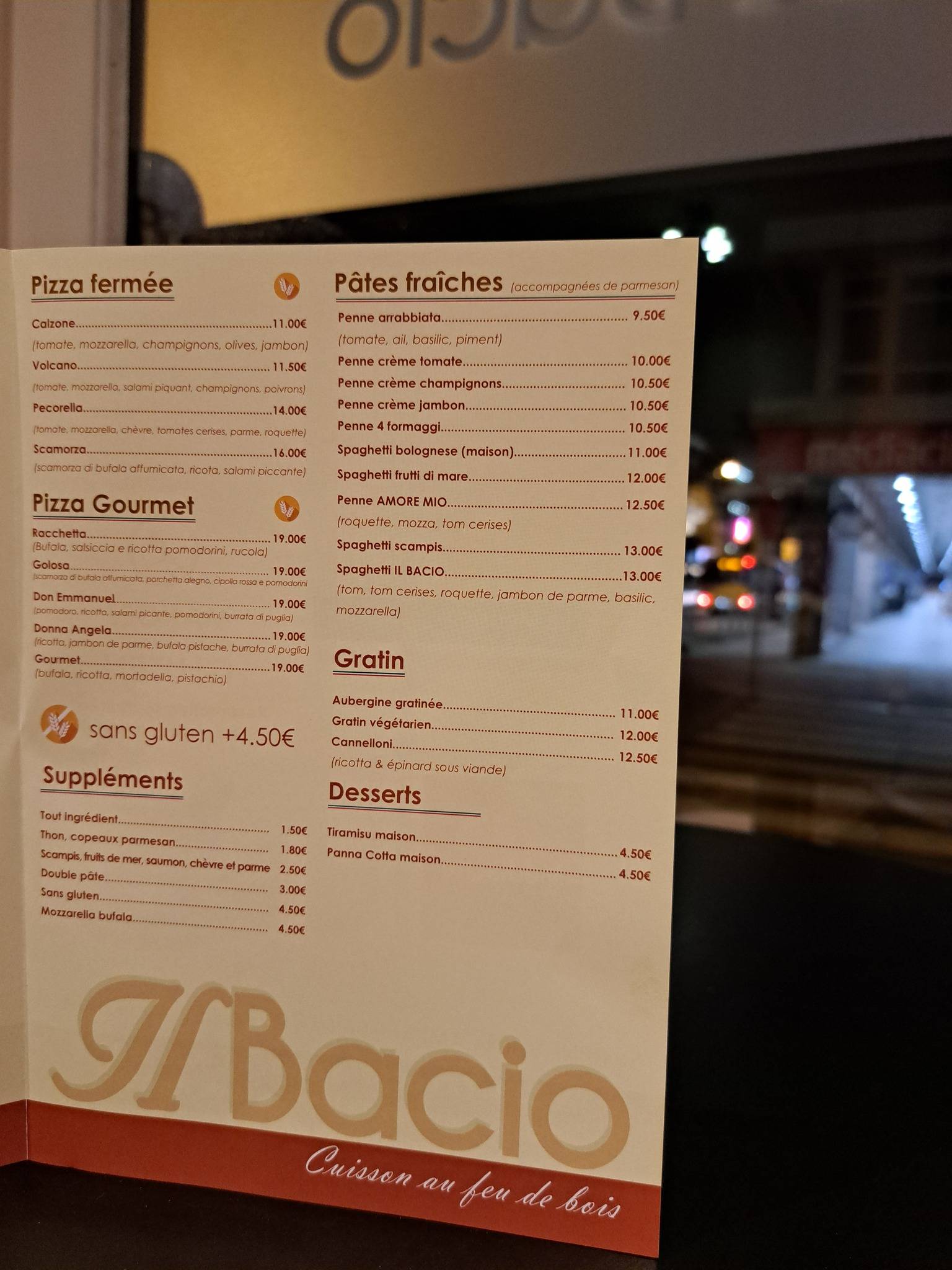 Speisekarte von Il Bacio, Luttich, Rue Grétry 40