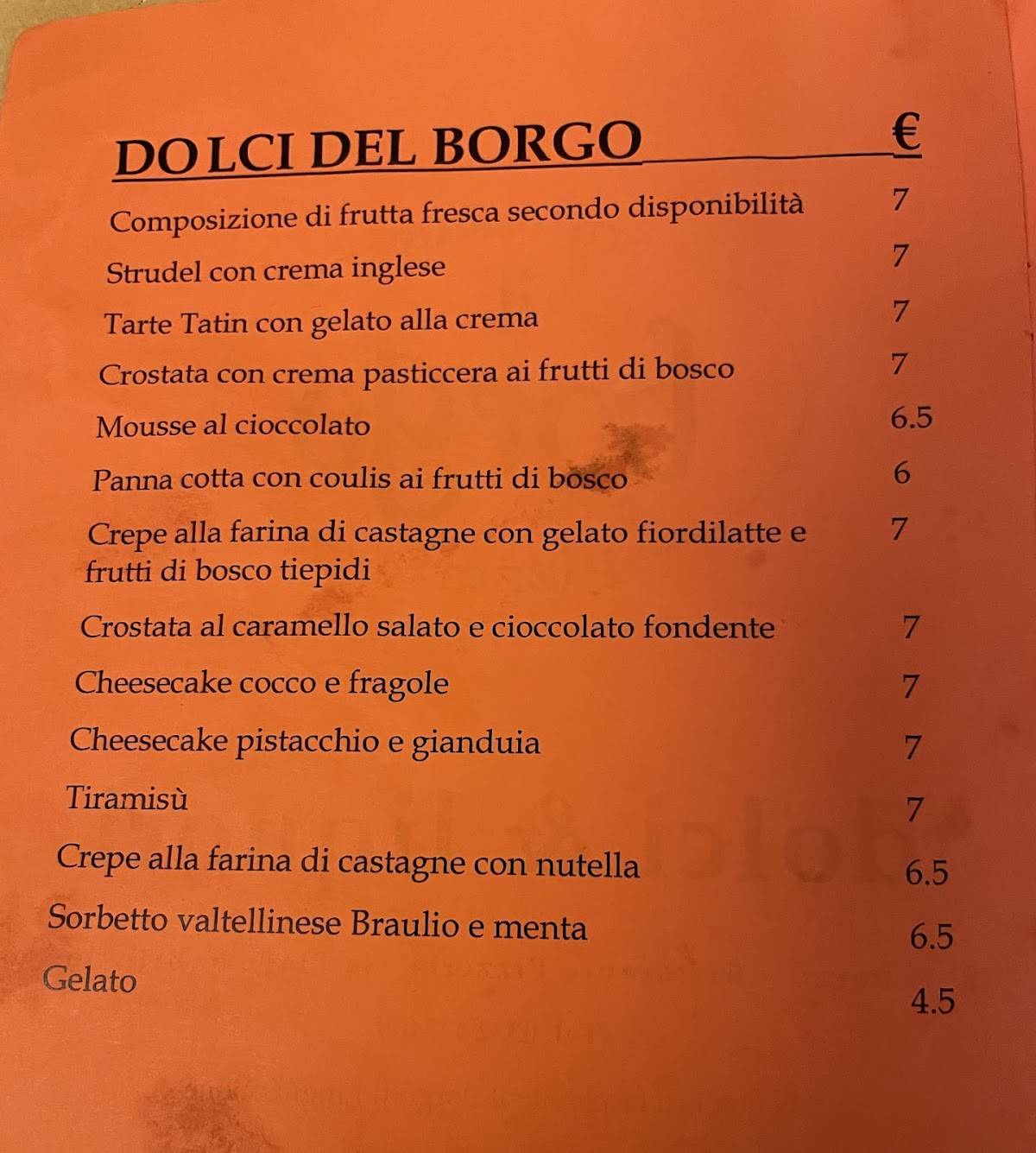 Menu da Il Borgo pizzeria, Brinzio